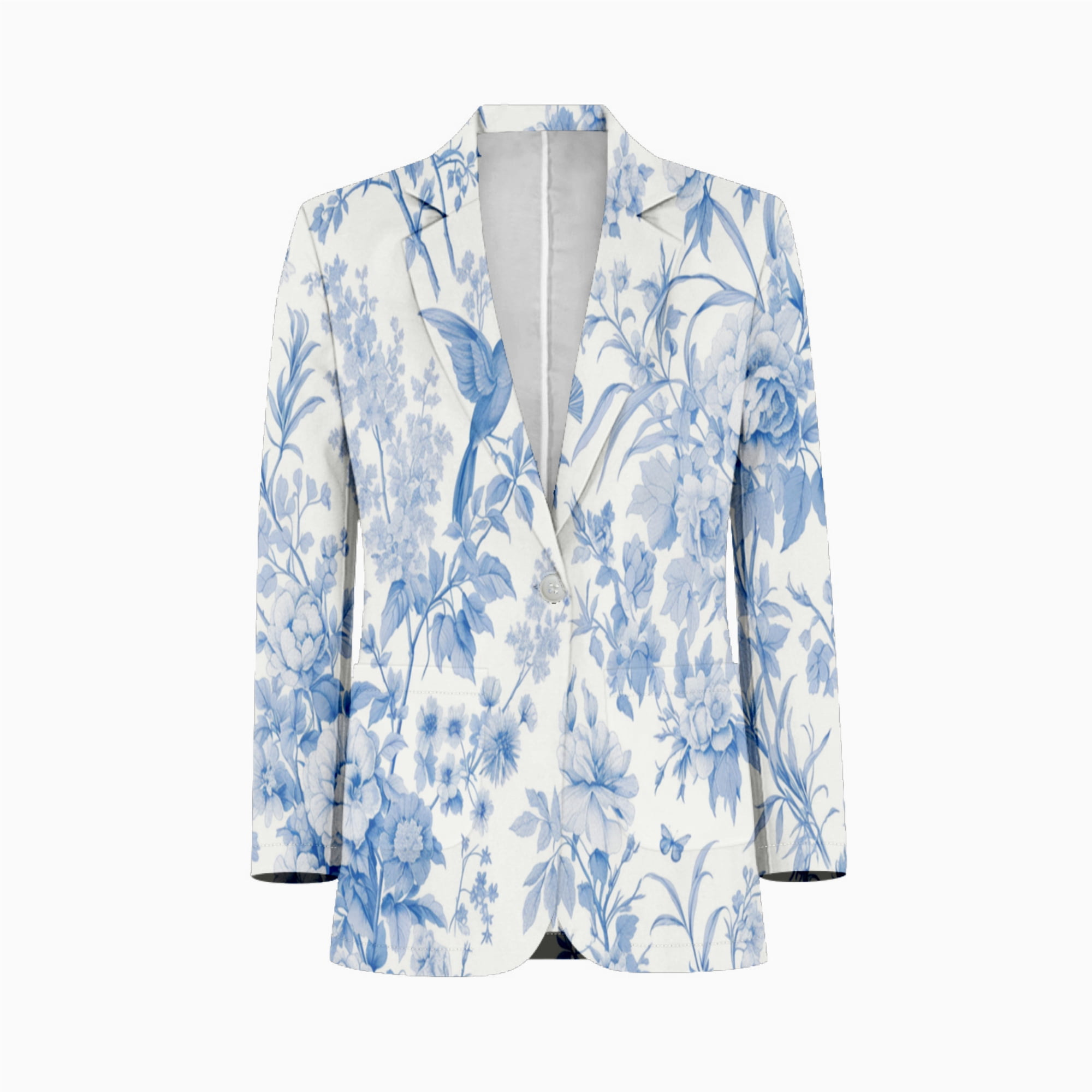 Chinoiserie Toile blue Flowers and birds Mens Suits Shawl Collar Slim ...