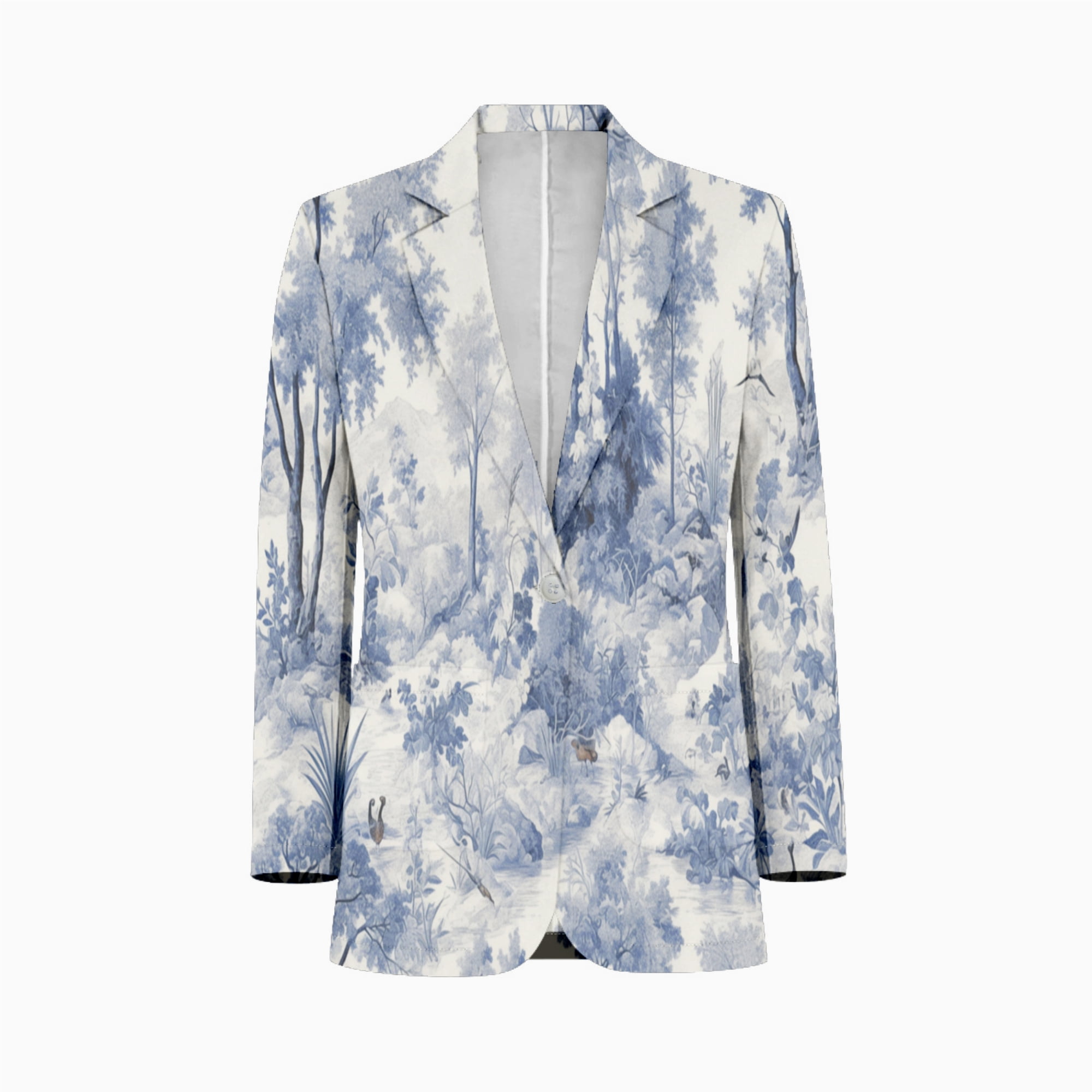 Chinoiserie Toile blue Landscape Mens Suits Shawl Collar Slim Fit Suit ...