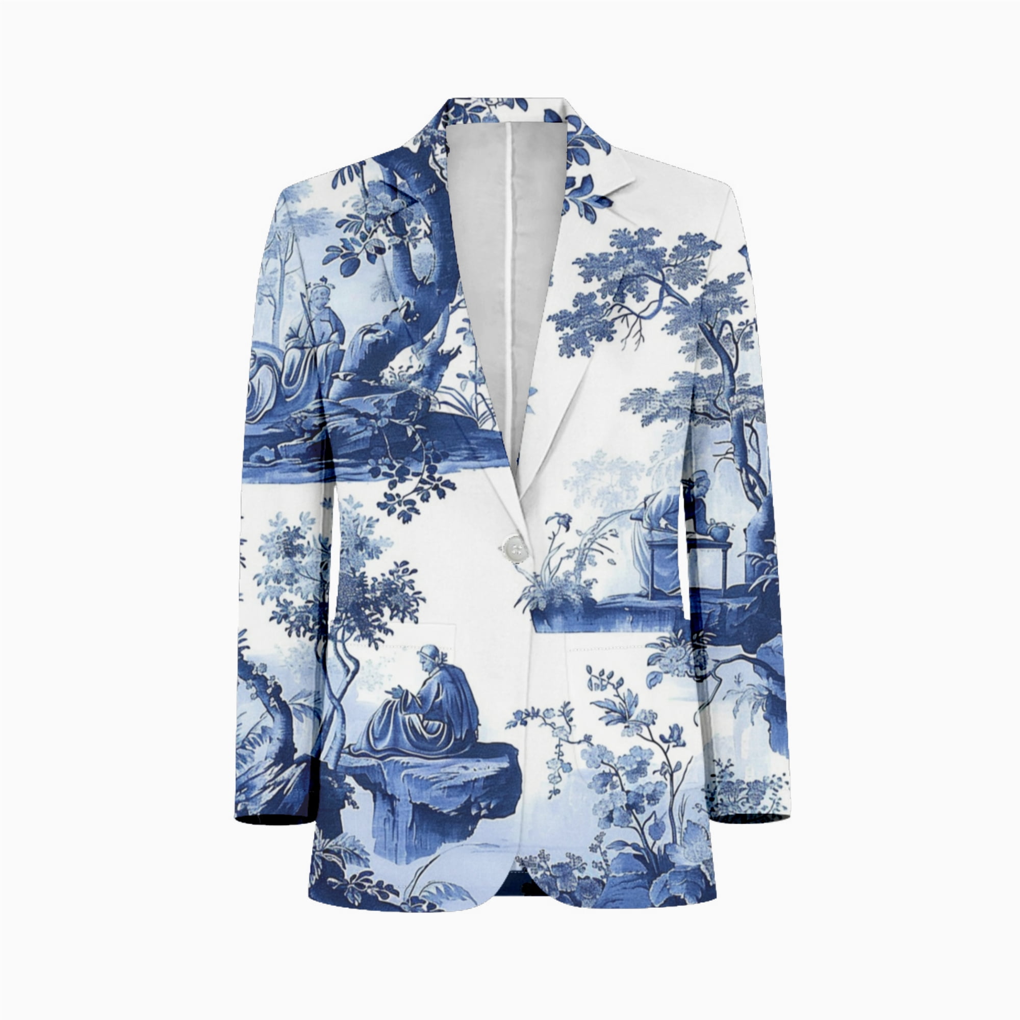 Chinoiserie Toile blue Men Blazers Slim Clothing Summer Jacket Man ...