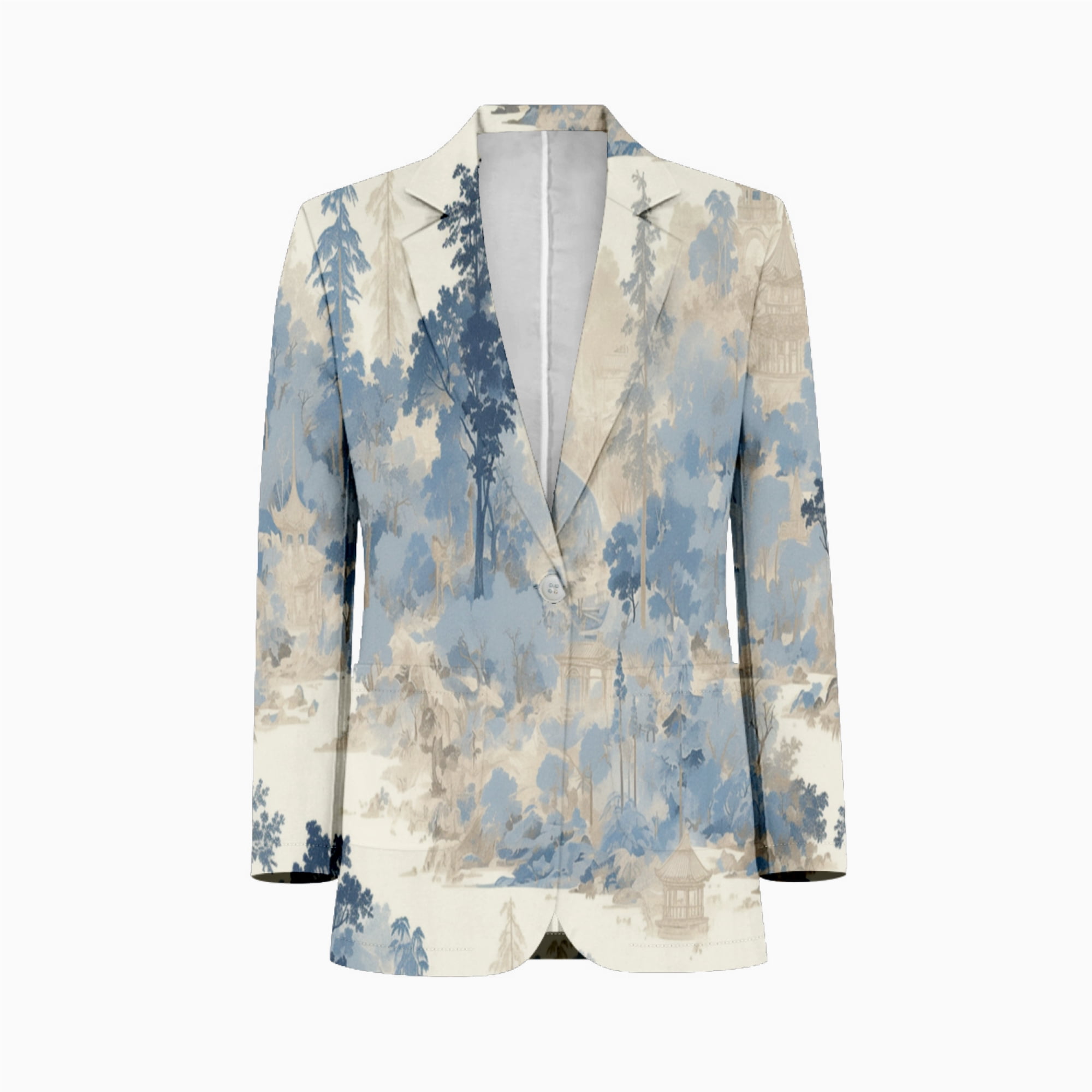 Chinoiserie Toile blue Trees Vintage Mens Suits Shawl Collar Slim Fit ...