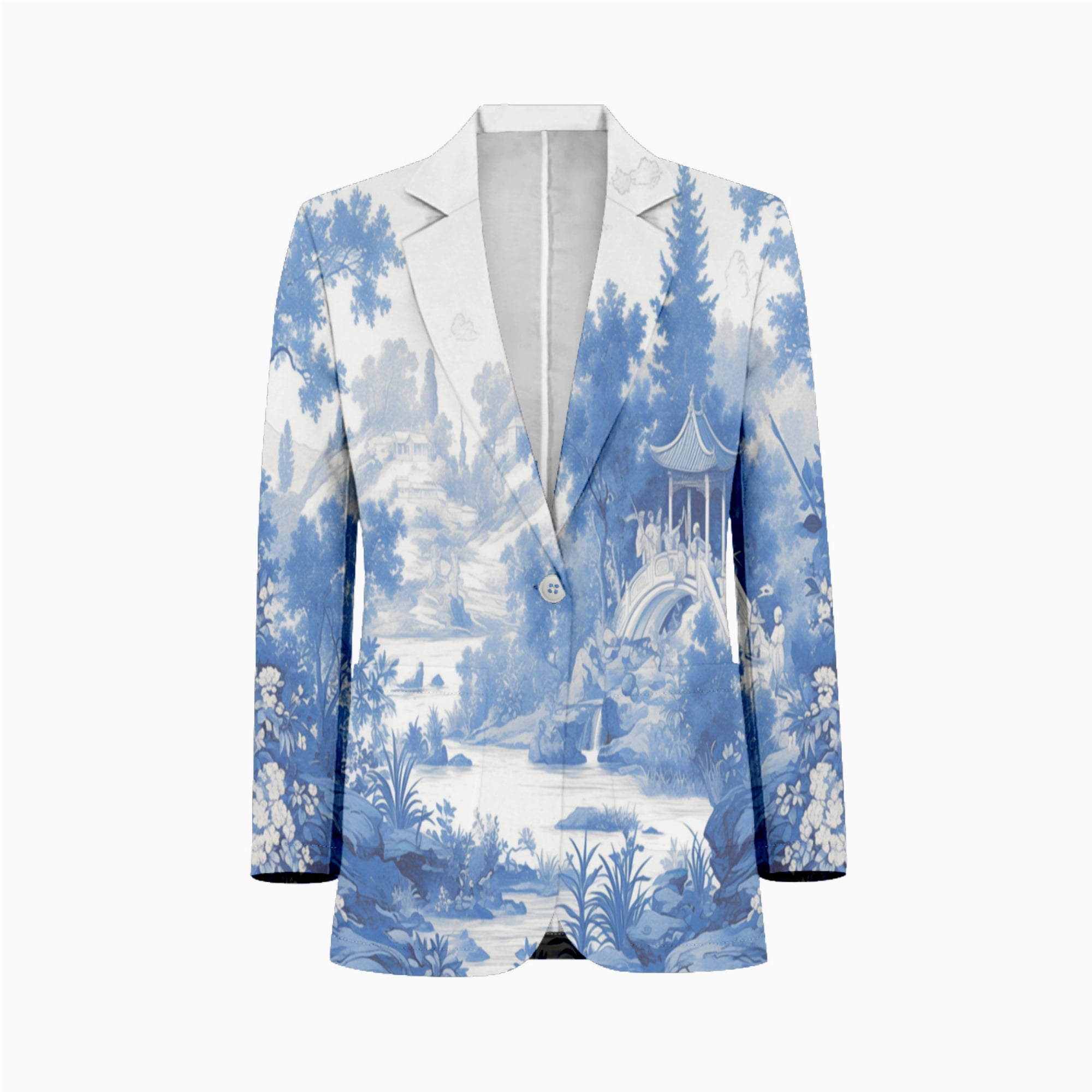 Chinoiserie Toile blue gazebo Men's Suit Blazer Casual Party Wear Slim ...