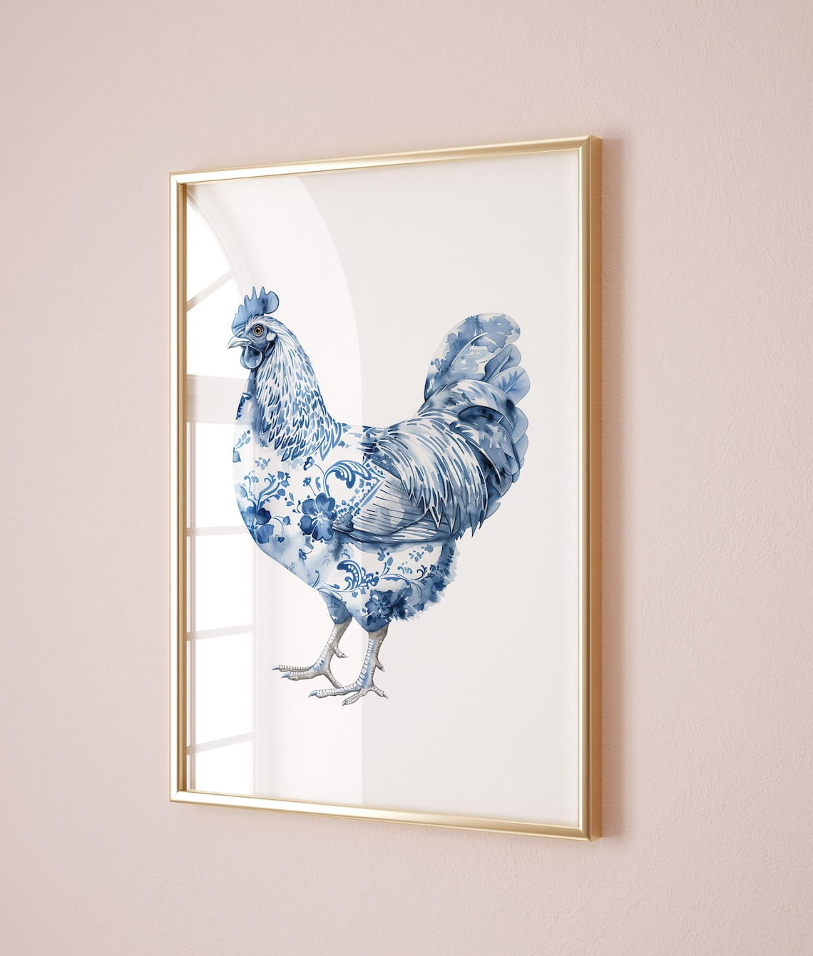 Chinoiserie Wall Art Blue Chicken Artwork Crazy Chicken Lady Floral Te ...