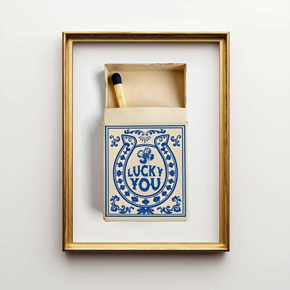 Chinoiserie Western Wall Art Lucky You Matchbox Poster Cobalt Blue ...