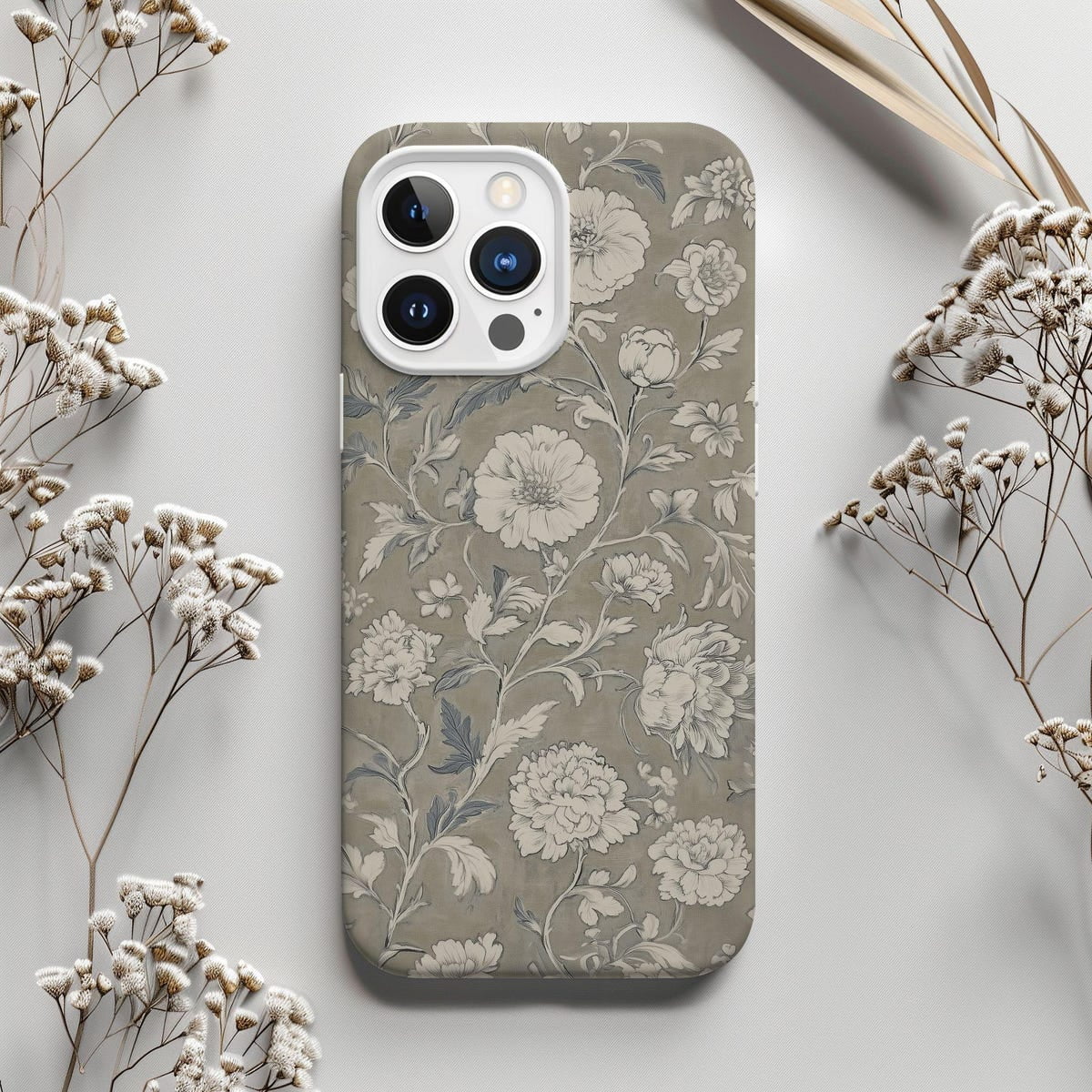 Chinoiserie Wildflower Vintage Beige Floral Phone Case with iPhone 17 ...