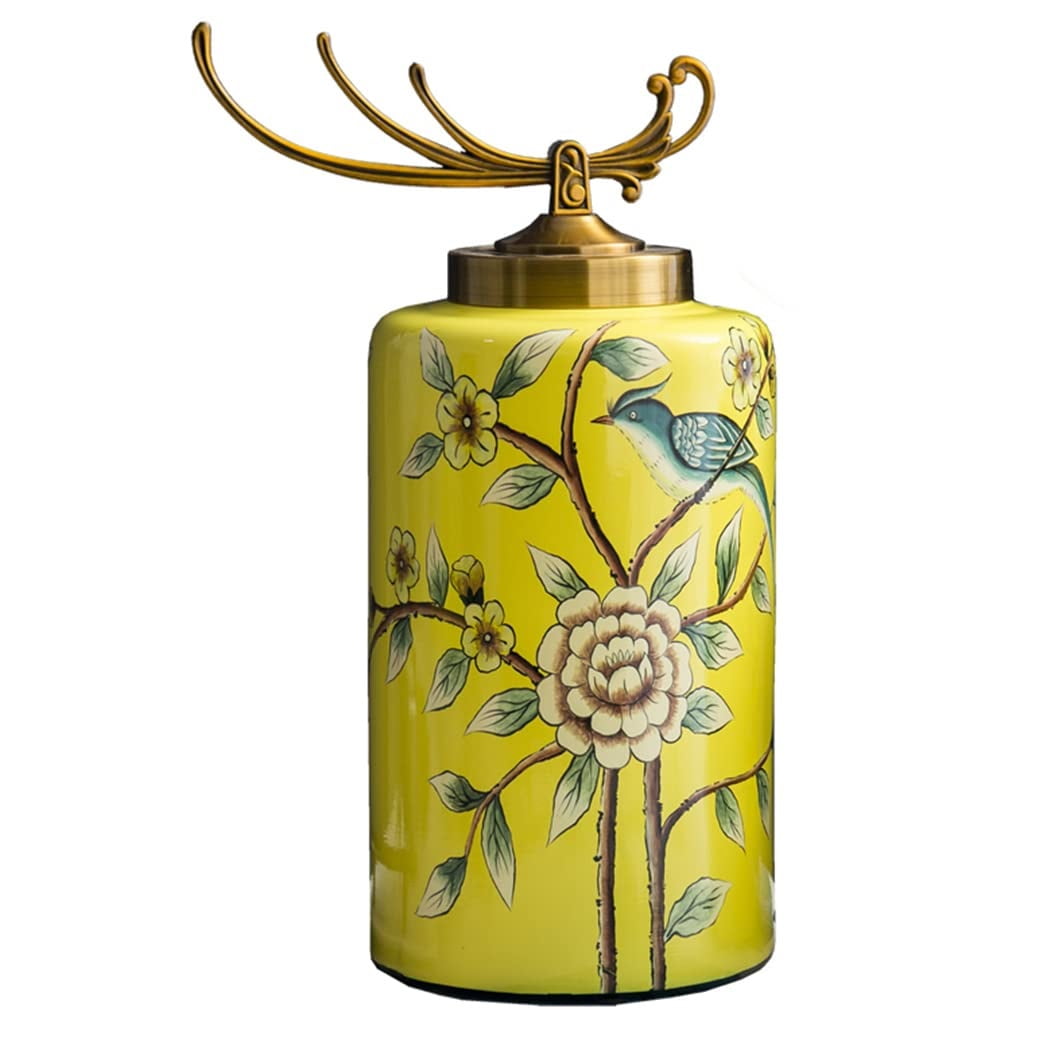 Chinoiserie Yellow Ceramic Flower Vase, Flower And Bird Patterns Flower ...