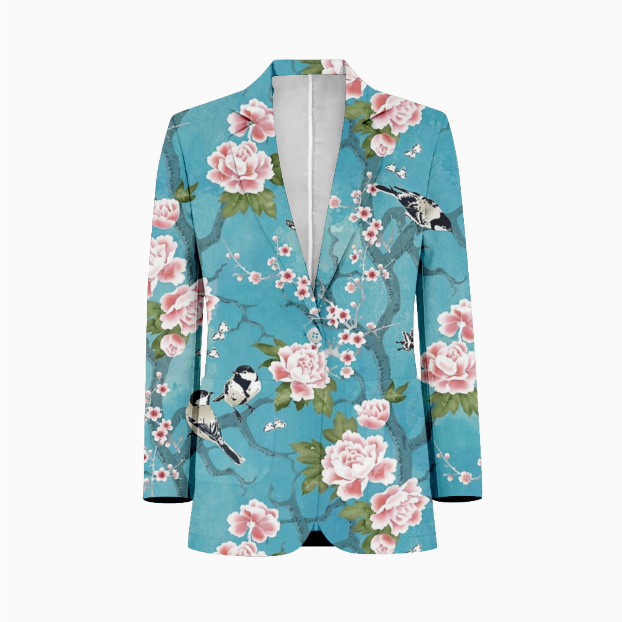 Chinoiserie birds in turquoise blue Men's Suit Blazer Casual Party Wear ...