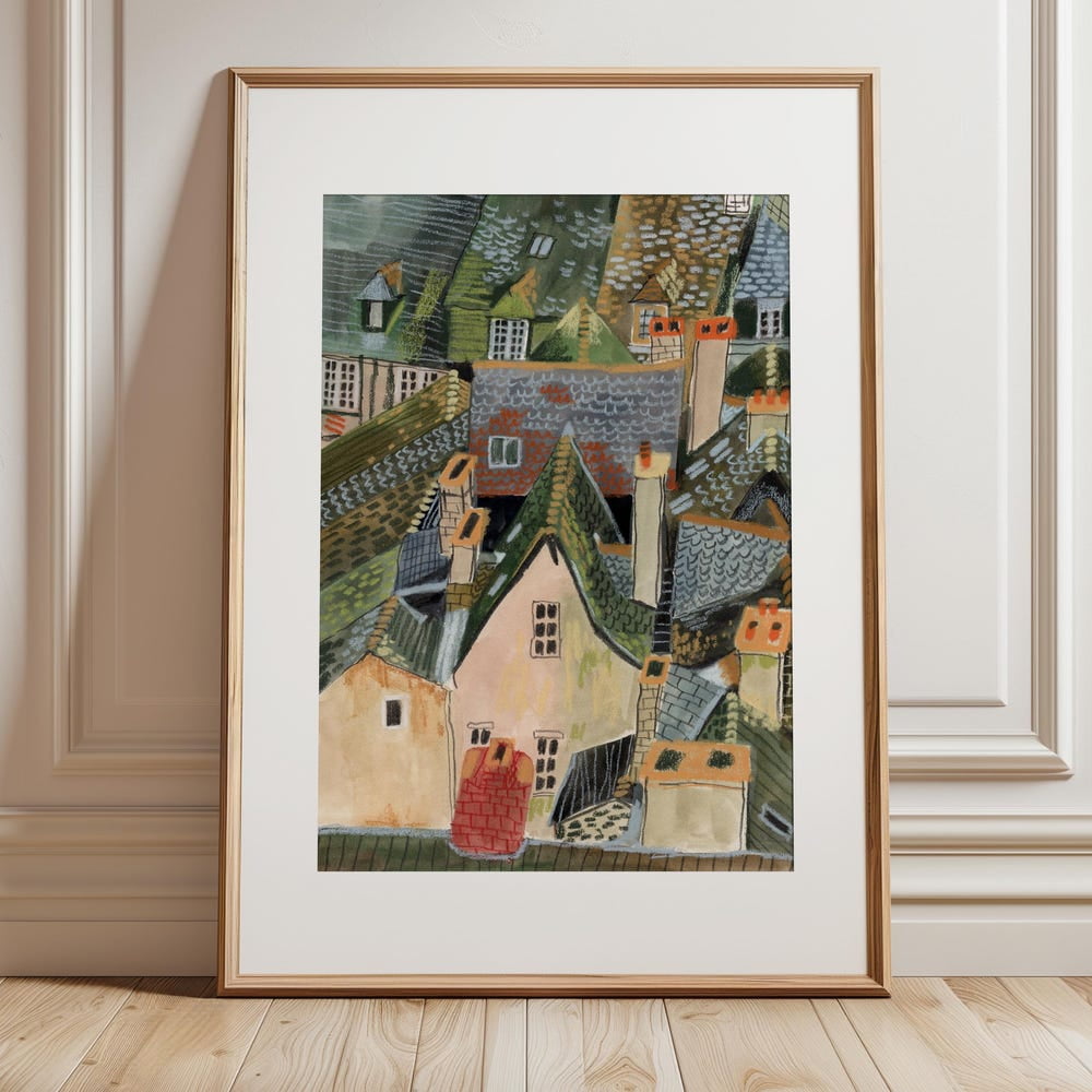 Chinon Rooftops Art Print Gouache French Town Illustration Loire Valley ...