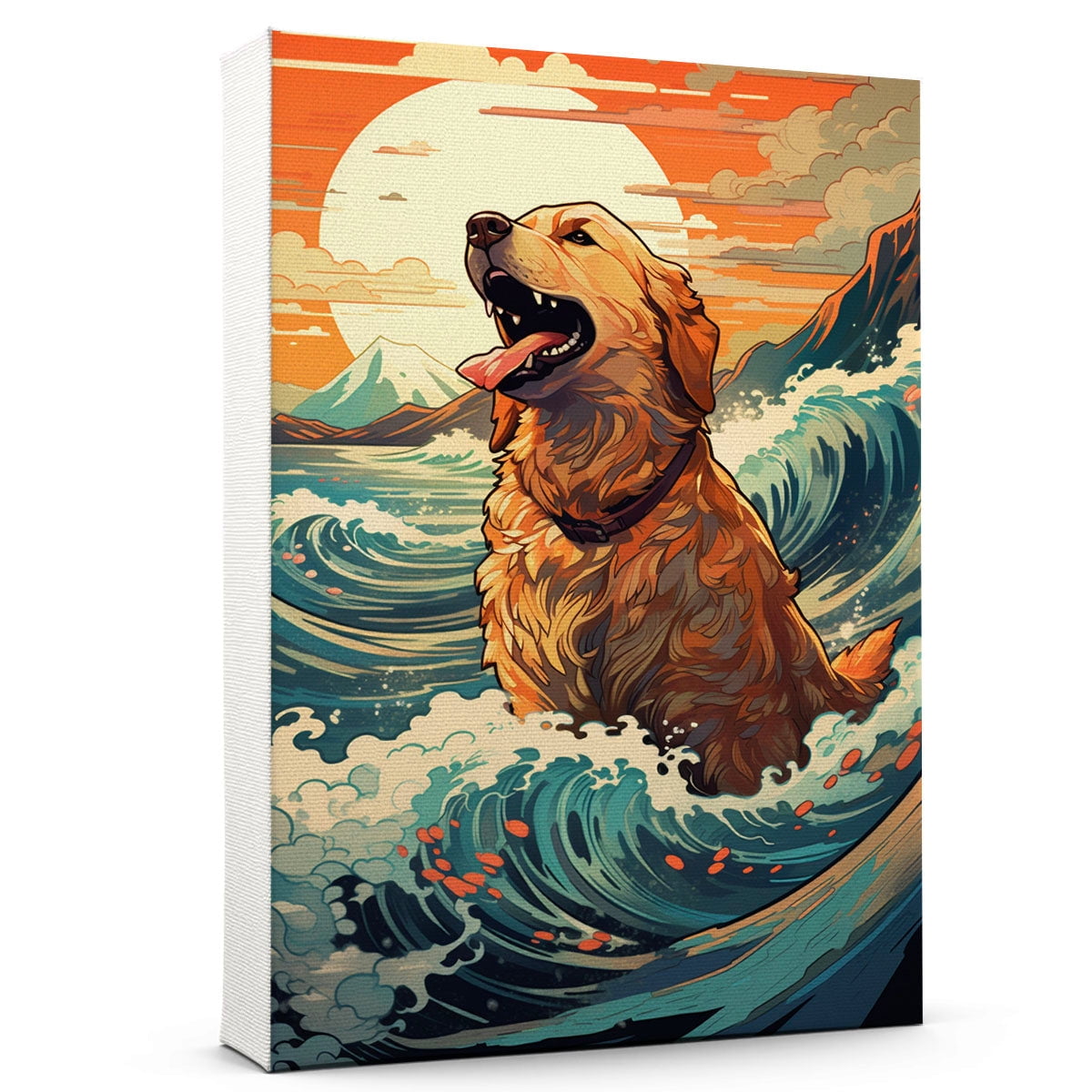 Chinook Dog With Great Wave Japanese Wall Art poster paintings for wall ...