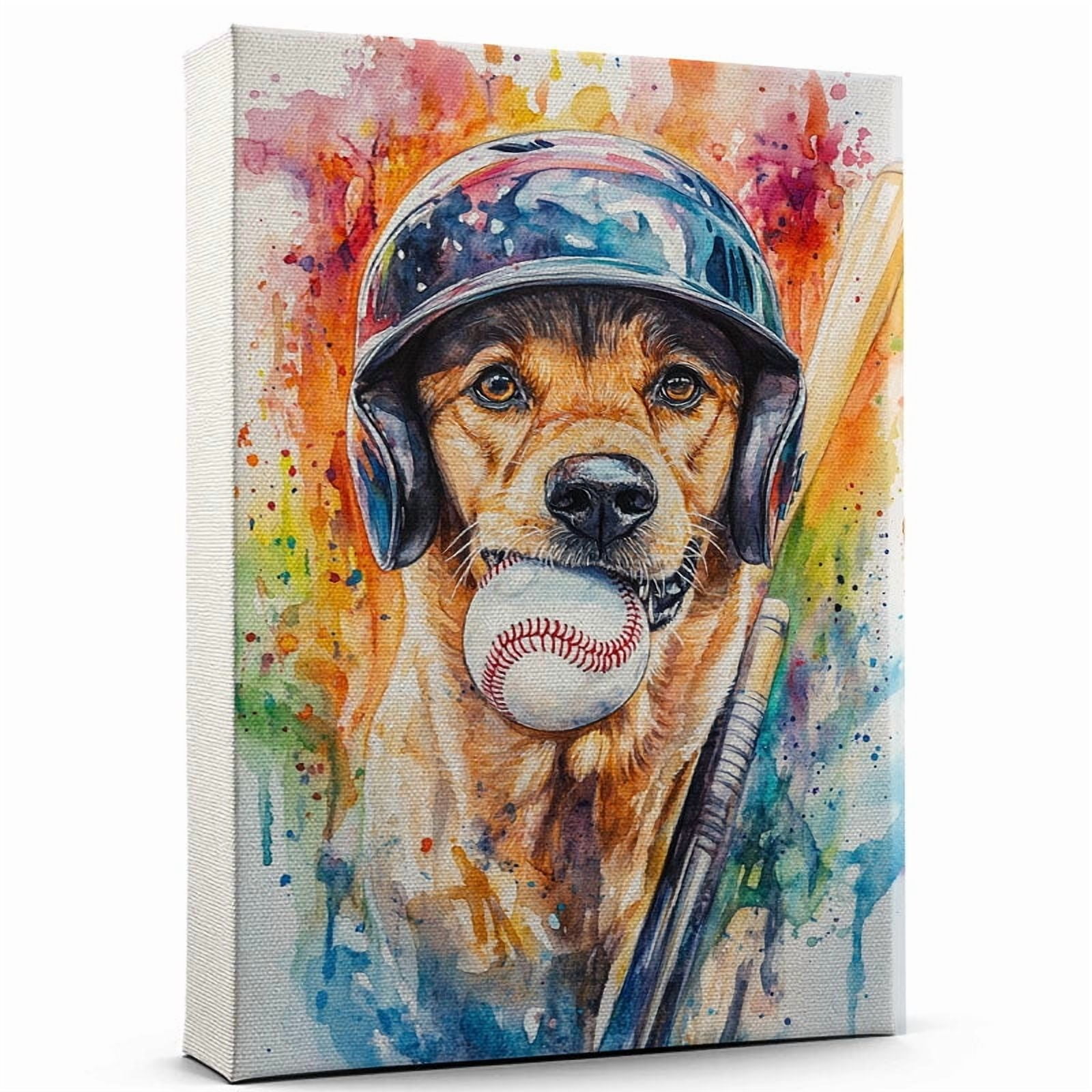 Chinook Dog Stretched Canvas Size 8x12 – Baseball Theme Dog Art for ...