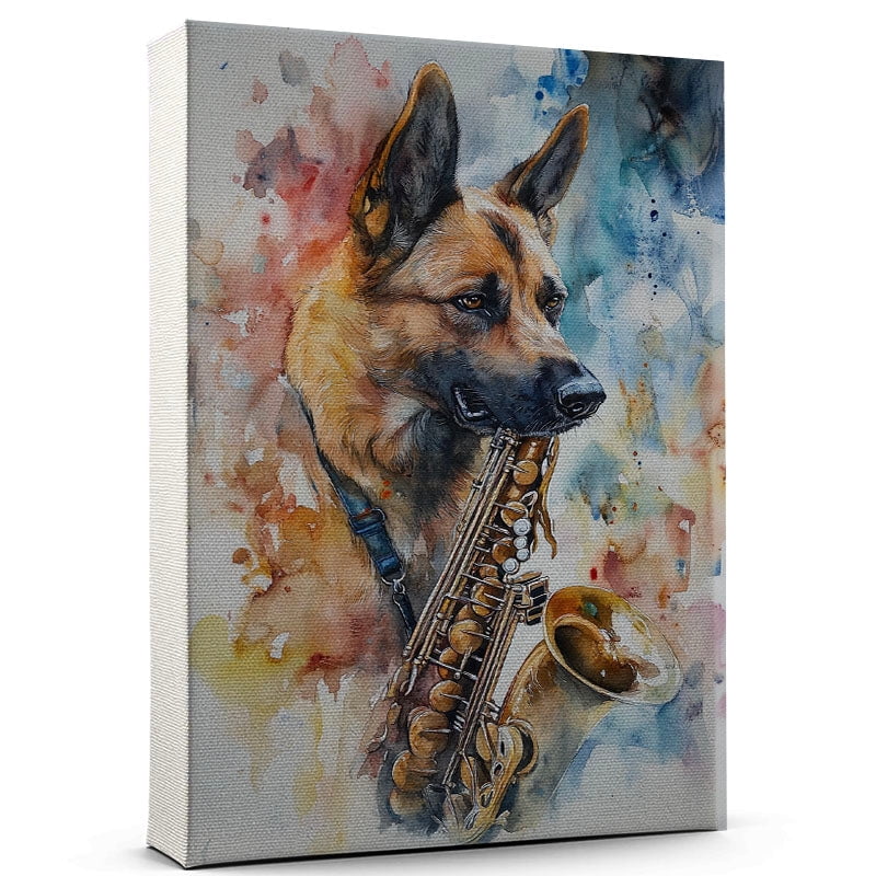 Chinook Dog Stretched Canvas Size 8x12 – Saxophone Theme Dog Art for ...