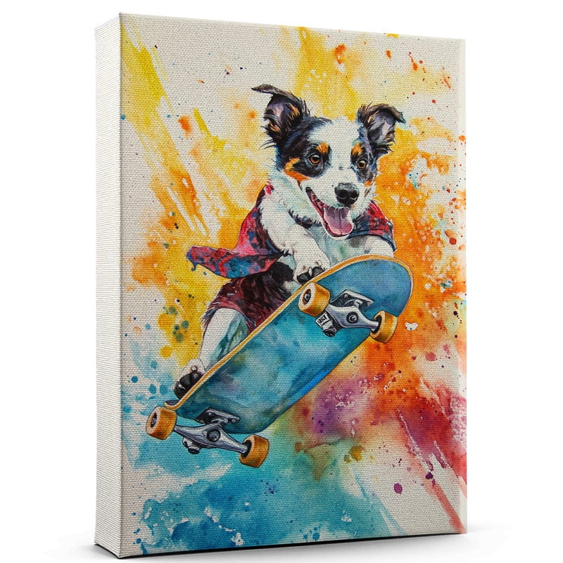 Chinook Dog Stretched Canvas Size 8x12 – Skateboarding Theme Dog Art ...