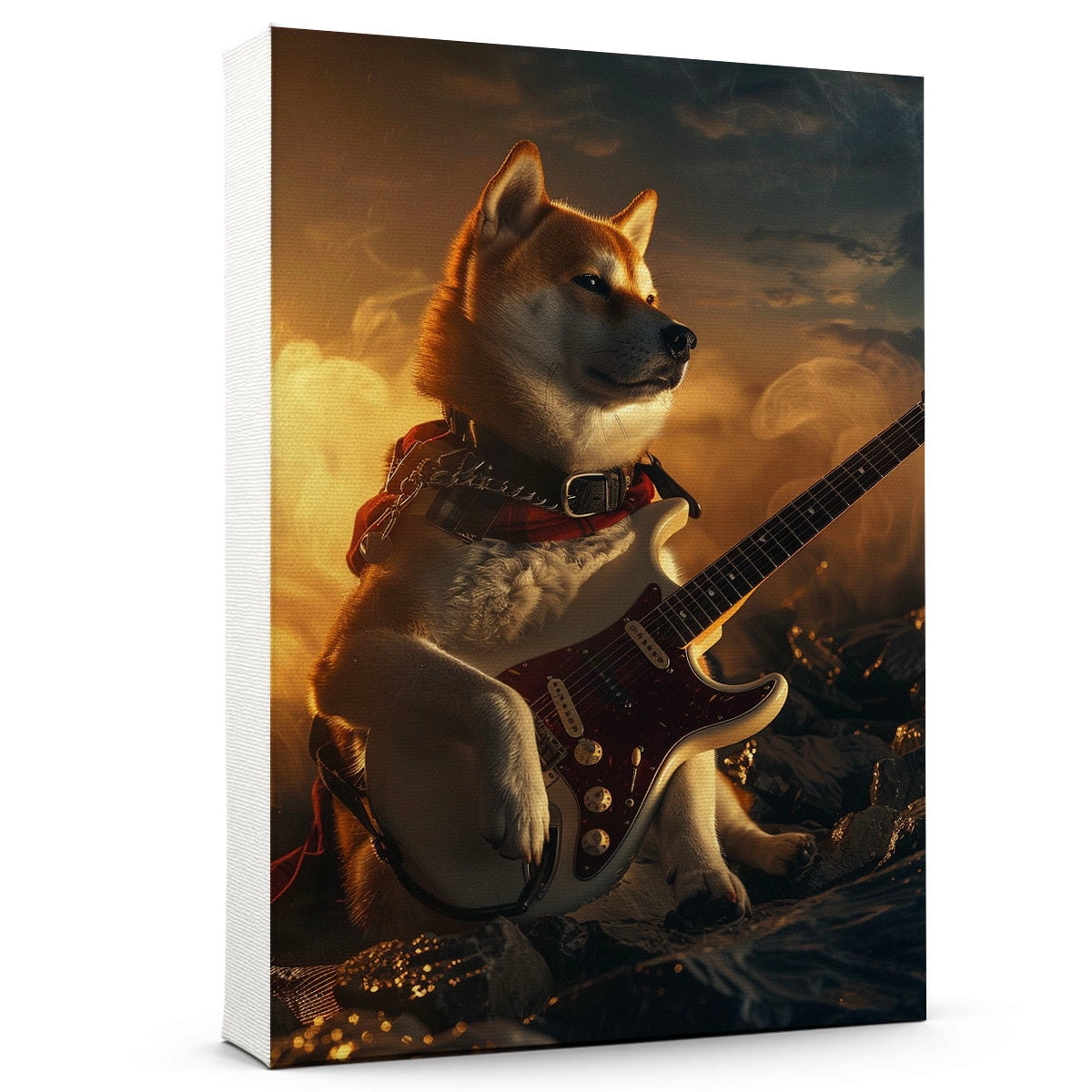 Chinook Dog and Guitar Picture Poster Unframe, Chinook Dog Canvas Frame ...