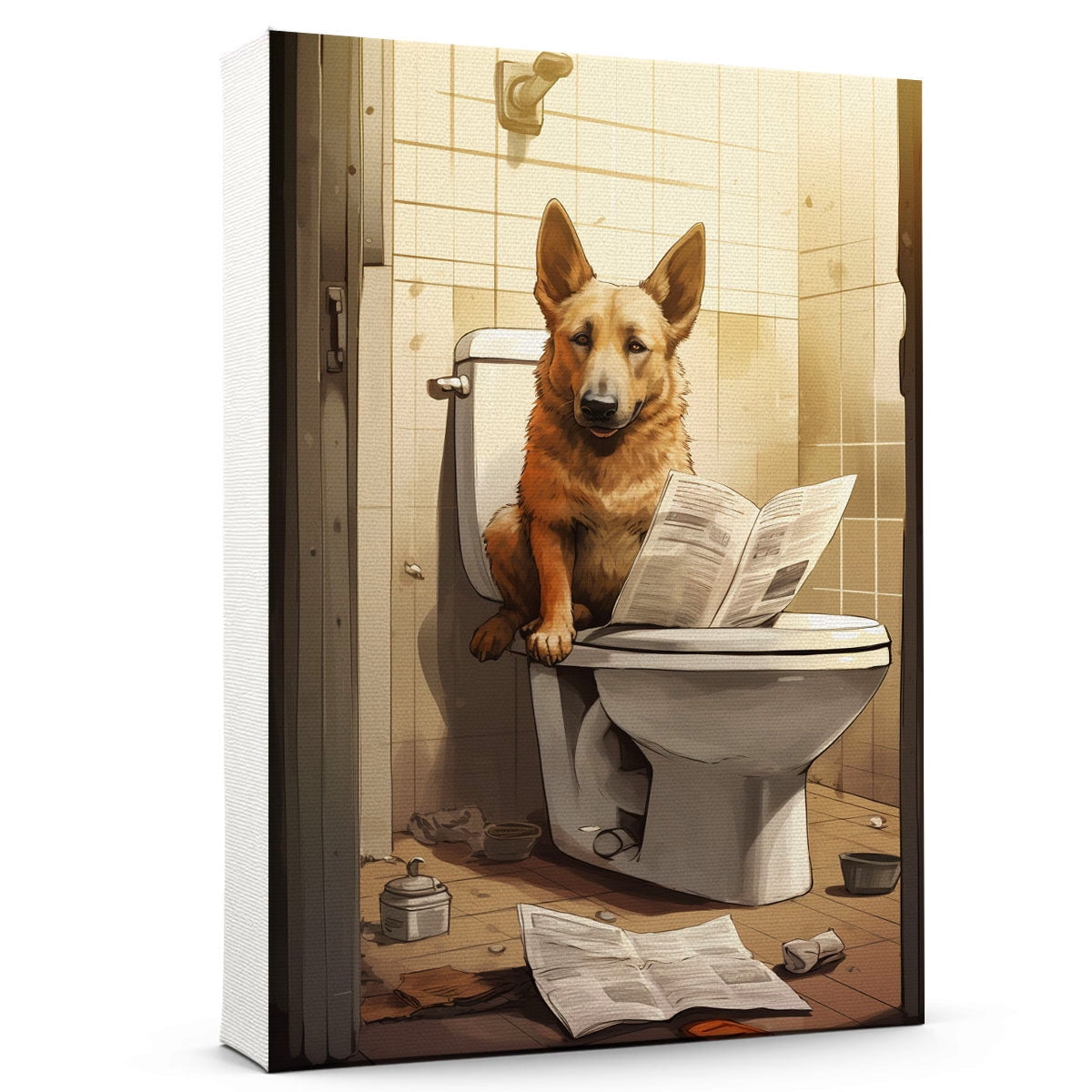Chinook Gift Wall Art, Cute Dog Sitting on The Toilet Reading a ...