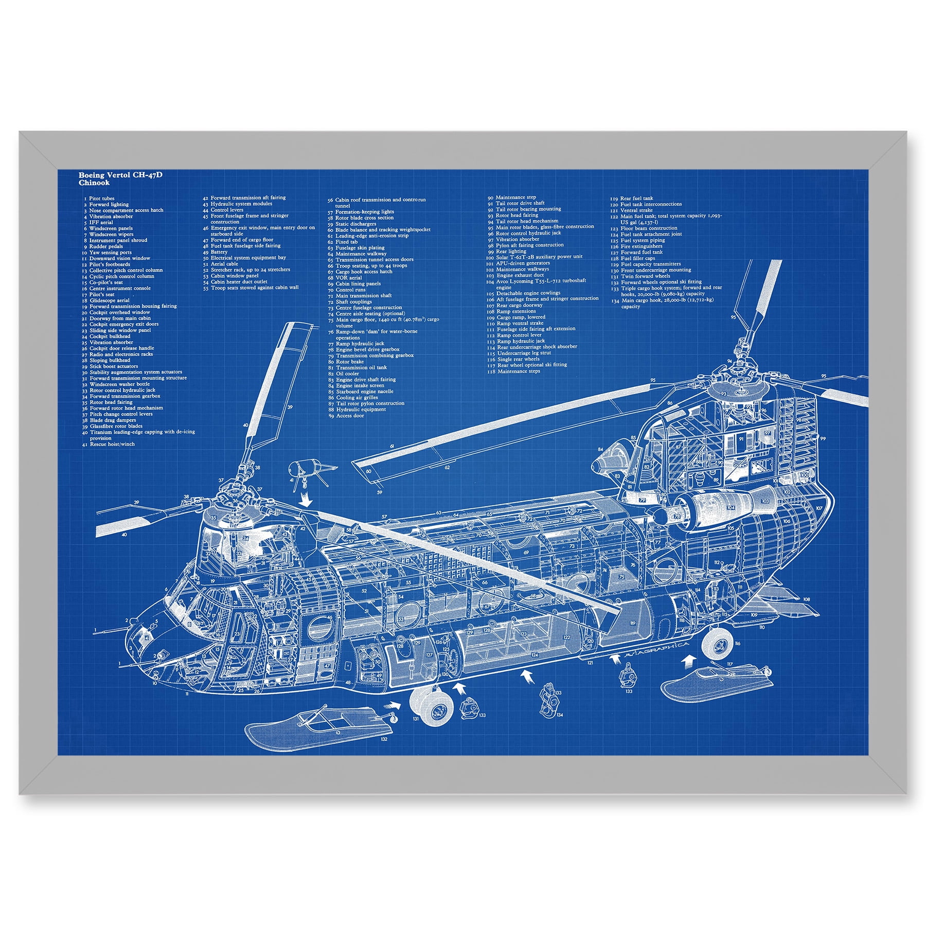 Chinook Helicopter CH-47D Military Transport Blueprint Plan Artwork ...