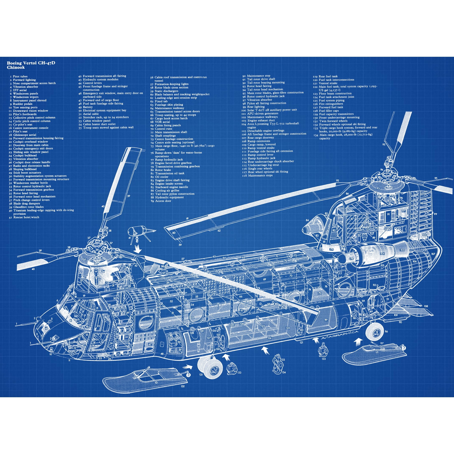 Chinook Helicopter CH-47D Military Transport Patent Plan Extra Large XL ...