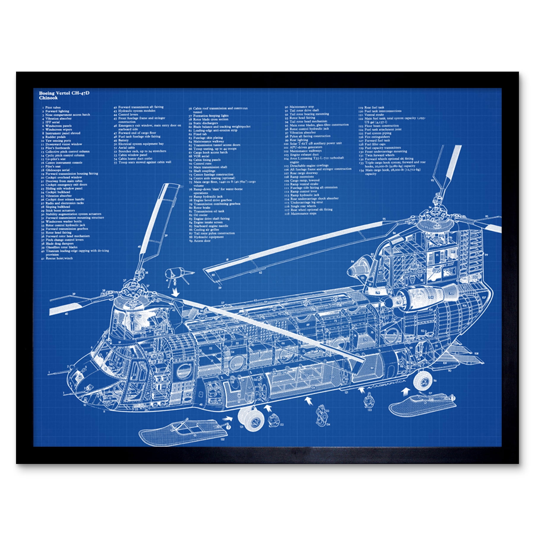 Chinook Helicopter CH-47D Military Transport Patent Plan Framed Wall ...