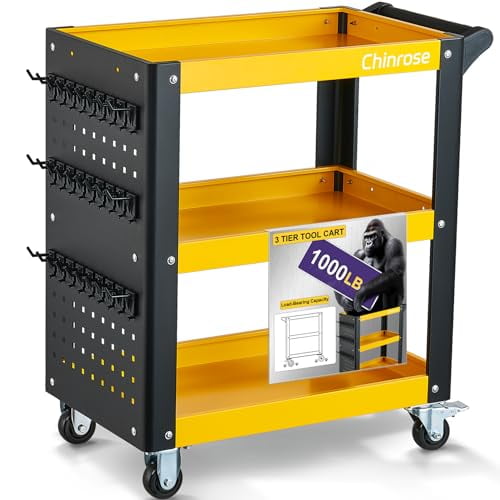 3-tier Tool Carts with 1000 lb Capacity,Rolling Storage Cart with Hooks ...