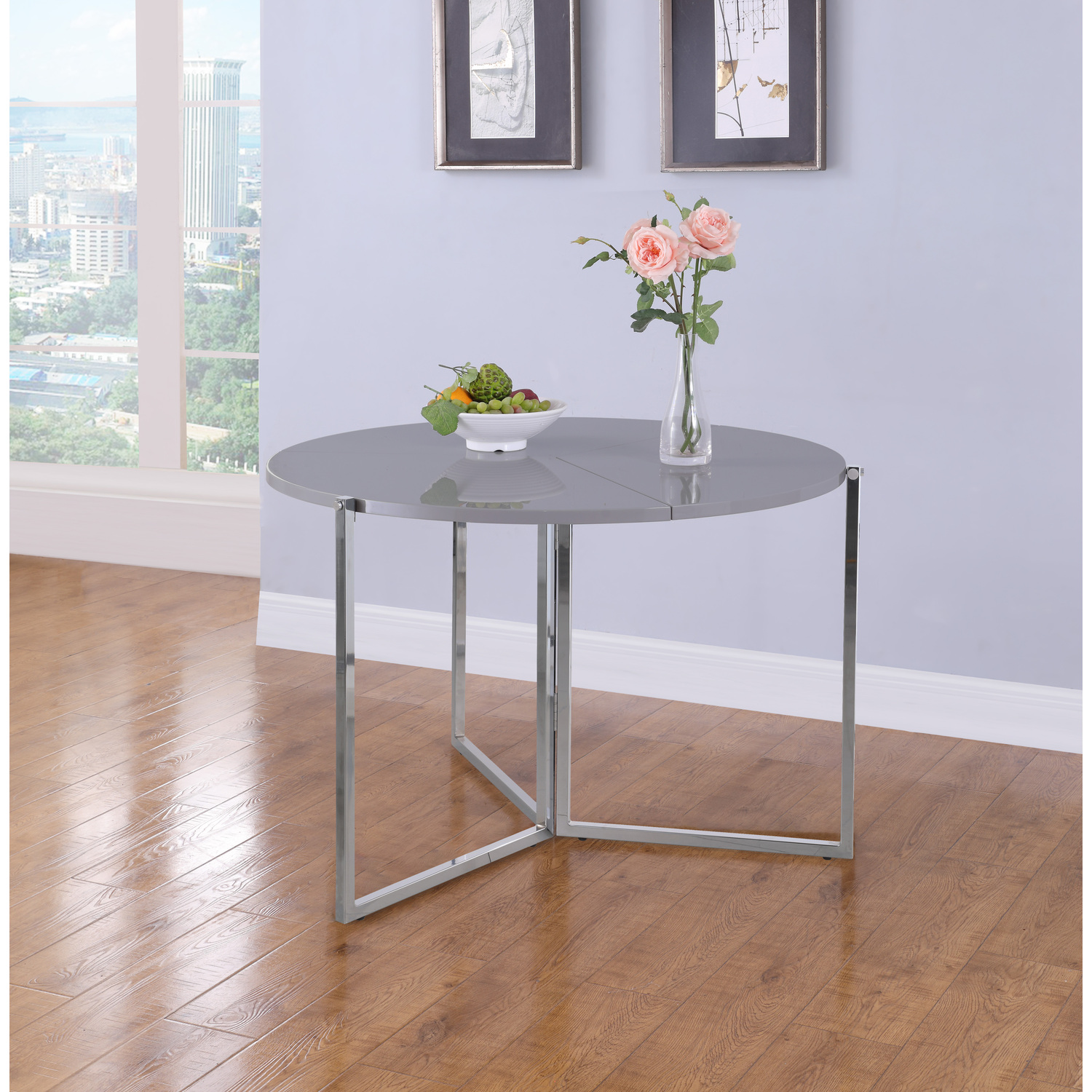 Chintaly 43" Round Foldaway Dining Table, 8389-DT-FLD-GRY - Walmart.com