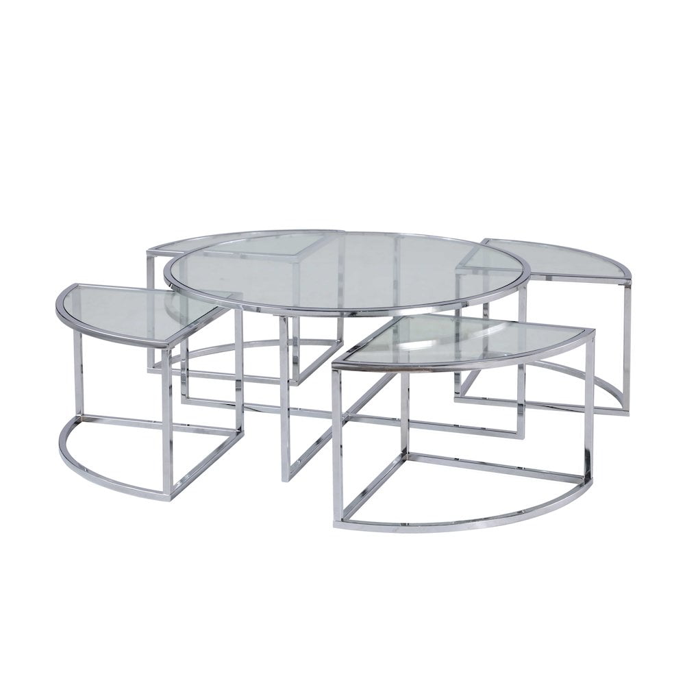 Chintaly Nesting Cocktail Table Glass Top & Steel Frames - Walmart.com