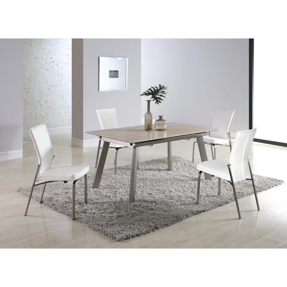 Chintaly Contemporary Dining Set w/ Extendable Ceramic Top Table ...