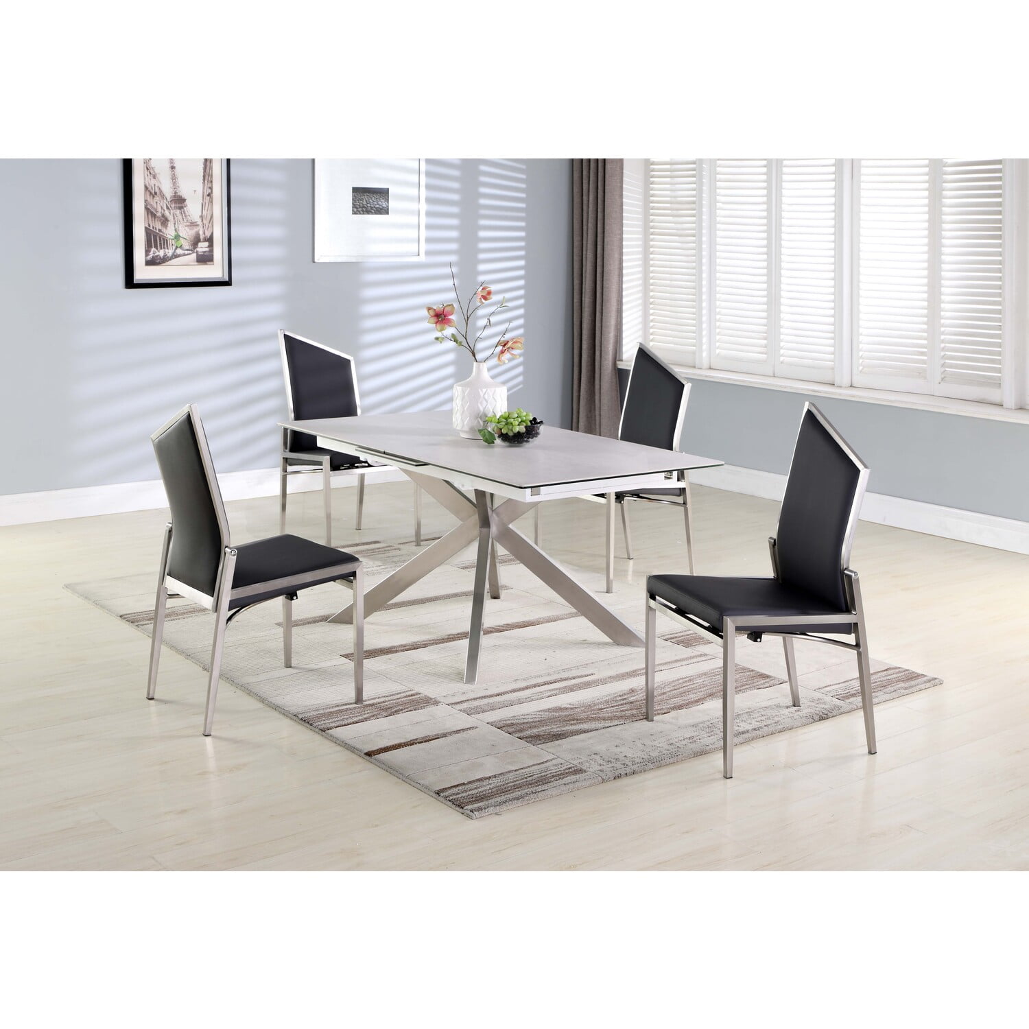 Chintaly Dining Set w/ Pop-up Extendable Ceramic Top Table & 4 Motion ...