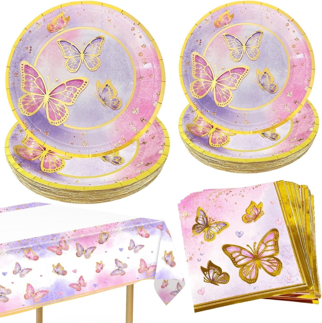 AAWFHRIE Butterfly Party Decorations Tableware Set for 10 Guests, Pink ...