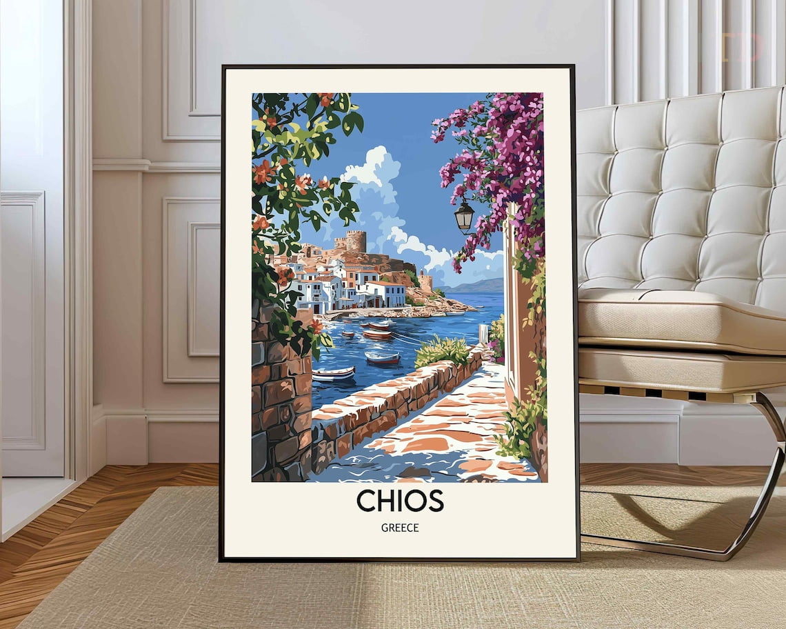 Chios Greece Ionian Island City Map Wall Art Travel Decor, Unframed ...