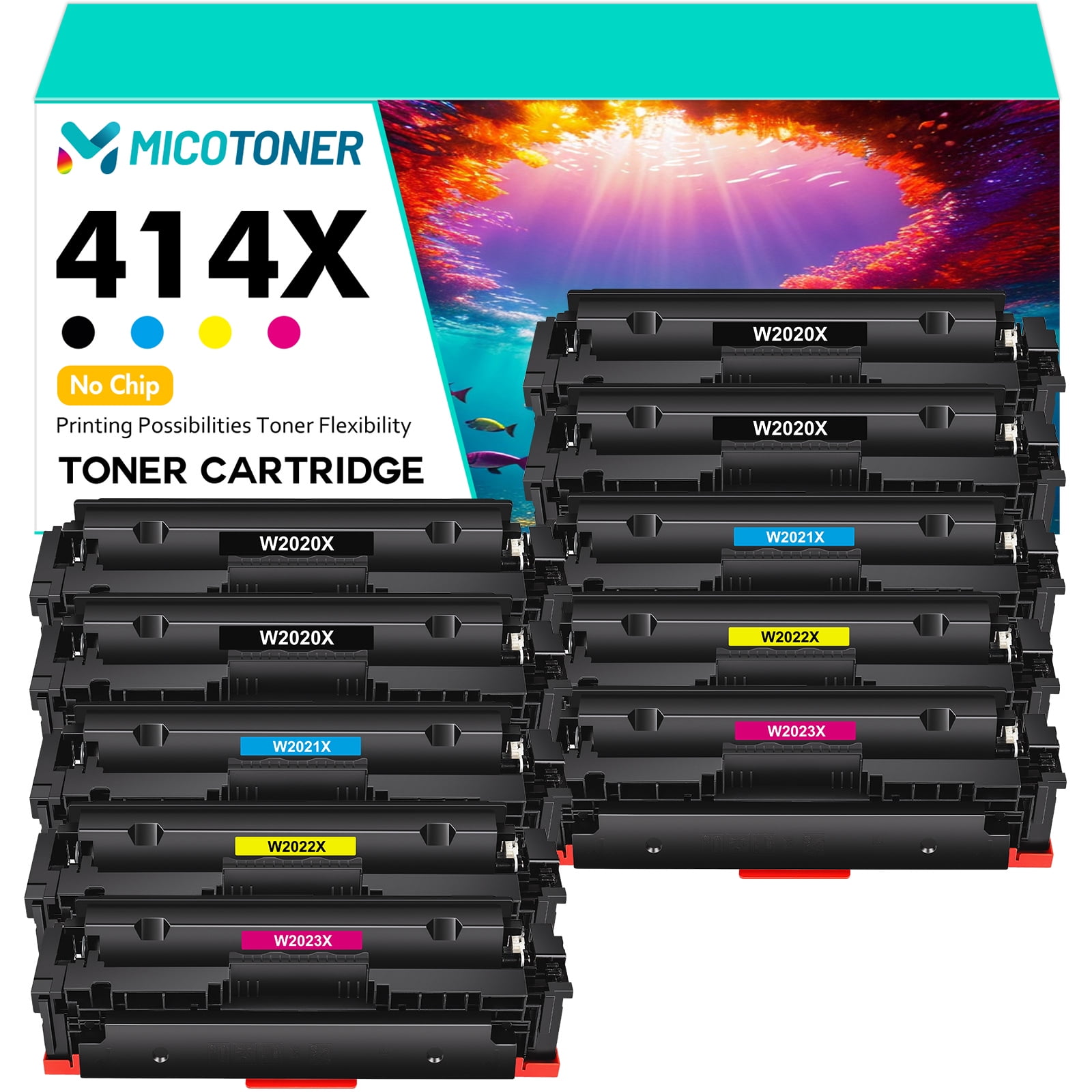 NO Chip 10-Pack Compatible Toner Cartridge for HP 414X W2020X Color ...