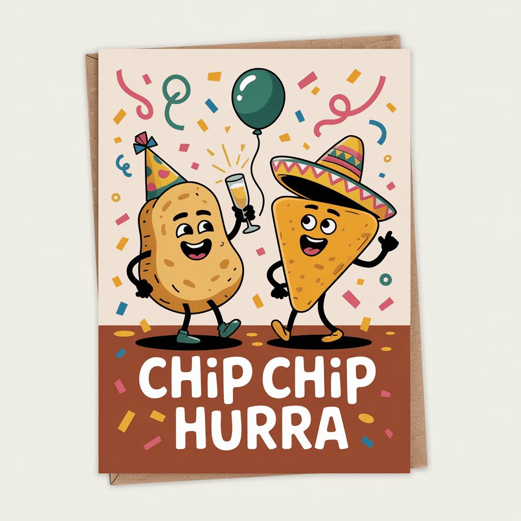 Chip Chip Hurra Celebration Card – Fun Nachos and Tortilla Chips Design ...