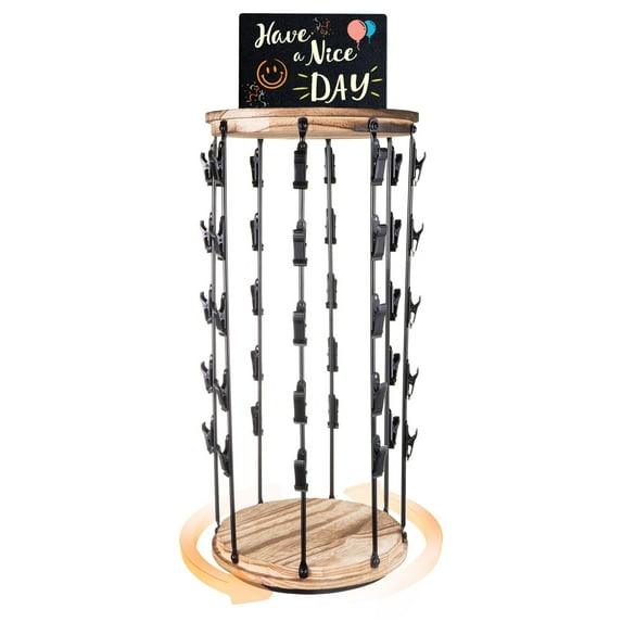 Chip Display Rack, Chip Holder 5 Rows 40 Clips, 360° Swivel Wooden Base ...