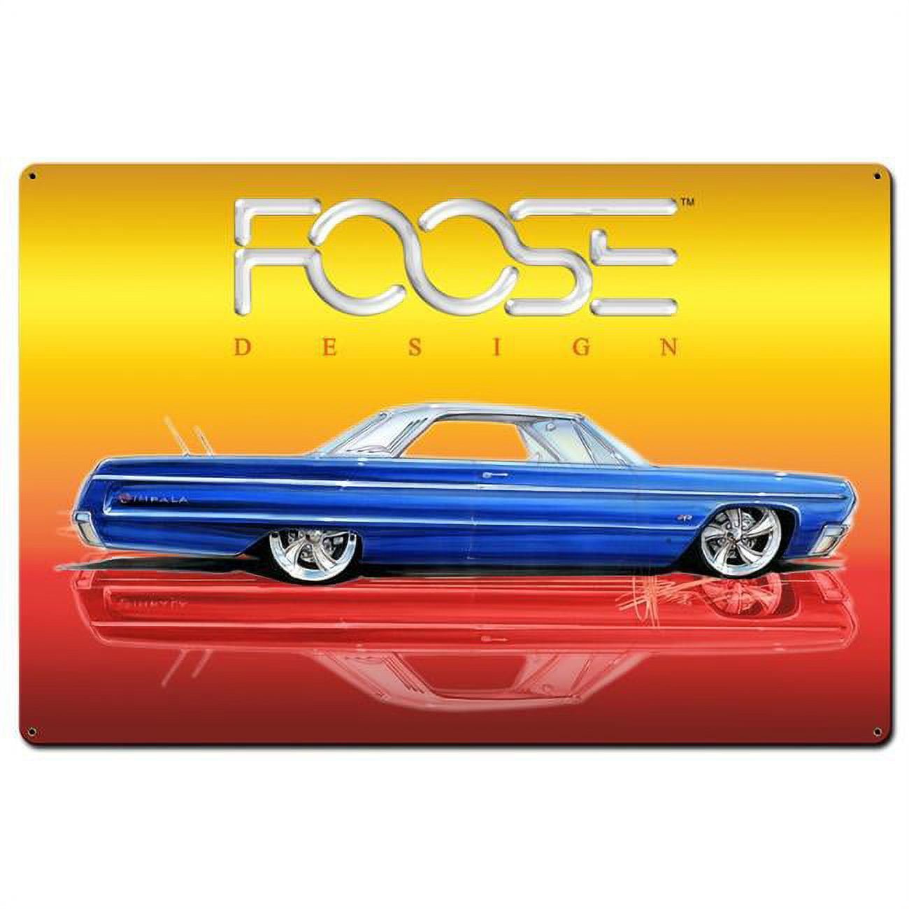 Chip Foose Signs CFOS073 64 Blue Car White Top Satin Metal Sign - 24 x ...