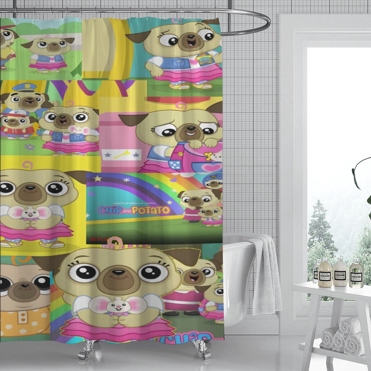 Chip and Potato shower curtain features a unique pattern, is fully ...