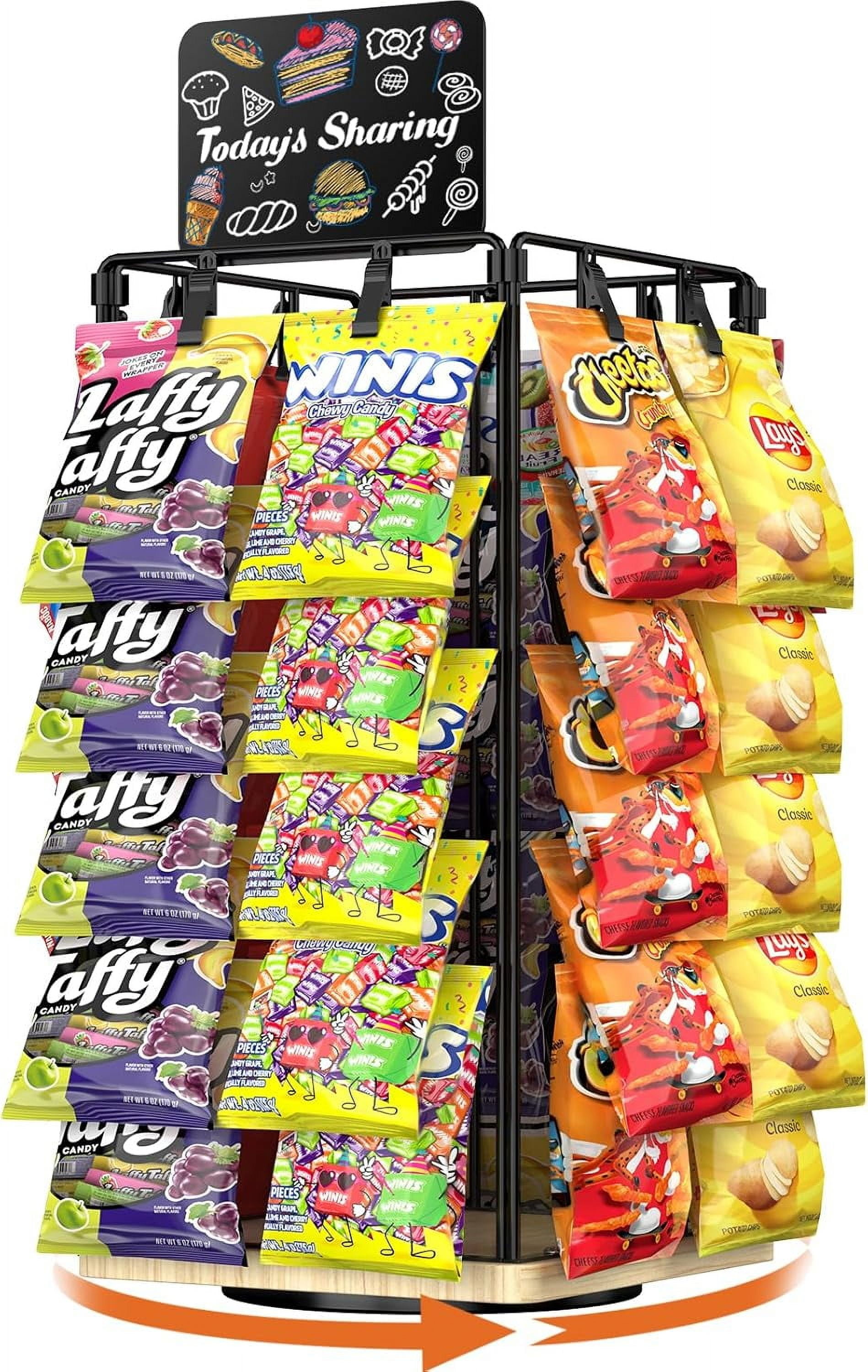 Chip Rack Display Stand, 5 Tiers 40 Clips Snack Organizer, 360°Rotating ...