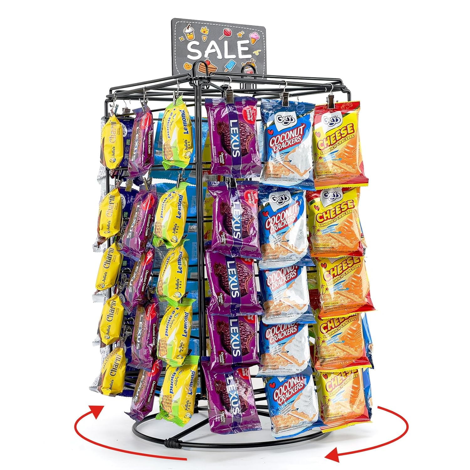 Chip Rack Display Stand, 5 Tiers 60 Clips Snack Retail Display Rack ...