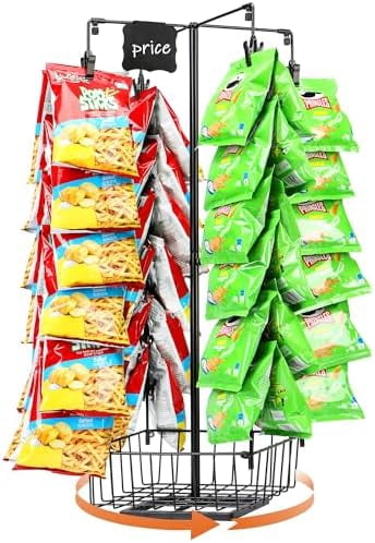Chip Rack Display Stand with Basket, 4-Row 56 Clips Snack Retail ...