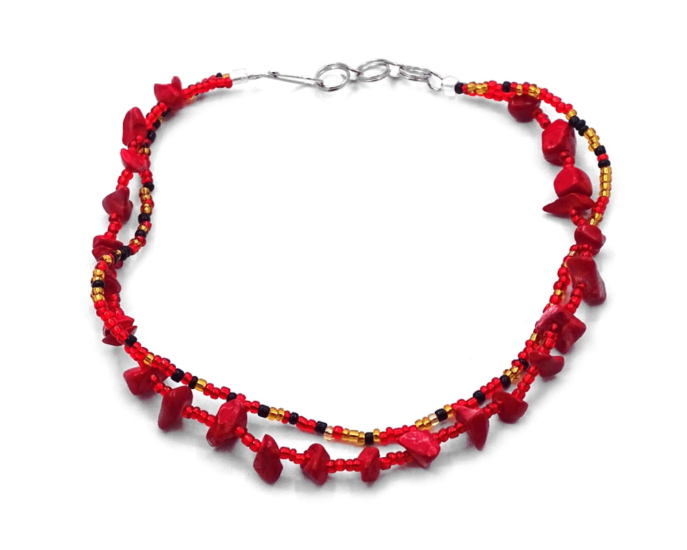 Chip Stone Seed Beaded Multi Strand Anklet - Womens Fashion Handmade ...