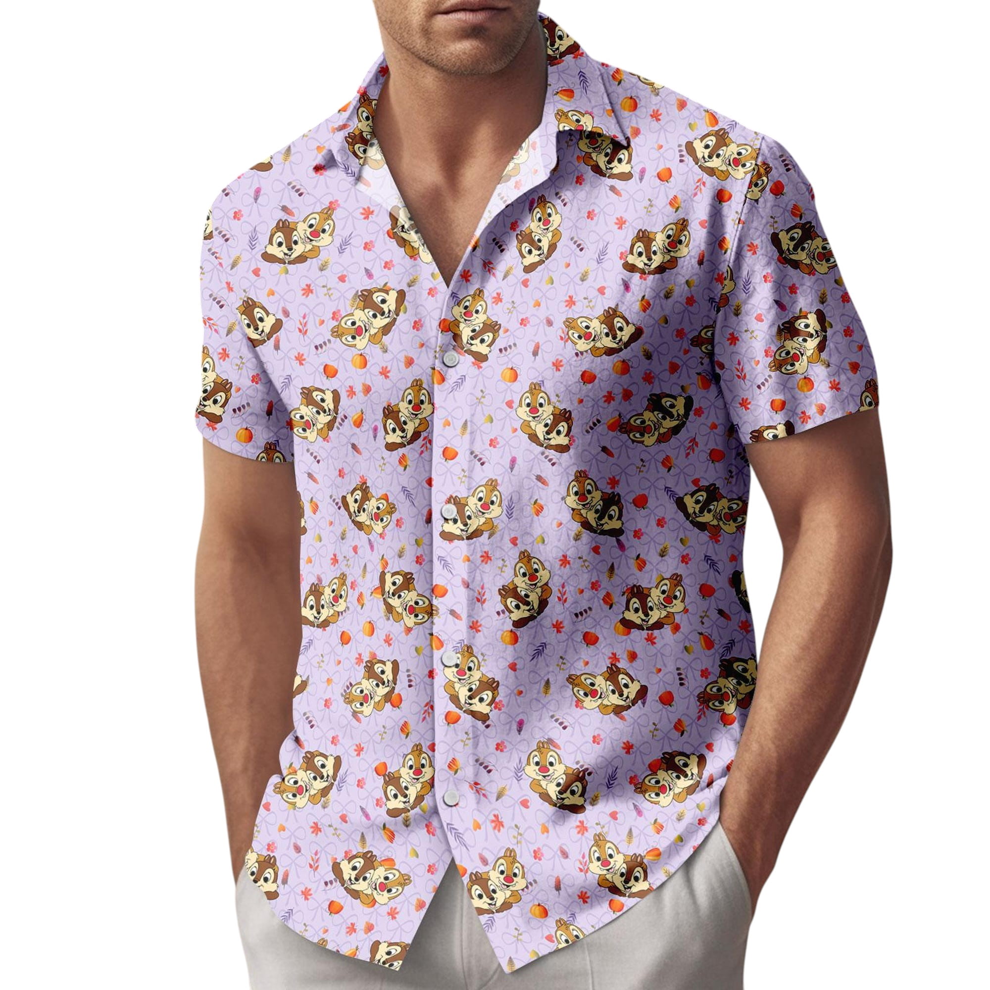 Chip and Dale Hawaiian Shirt for Men, Disney Cartoon Button Up Shirt ...