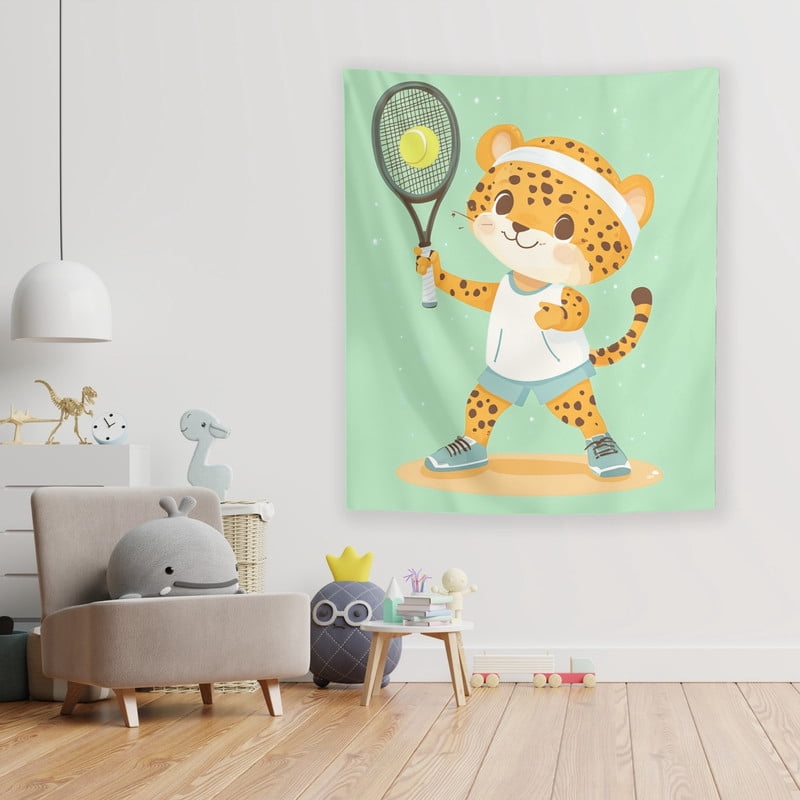 Chip the Cross-Court Cheetah Wall Tapestry by Dancing Littles Jungle ...