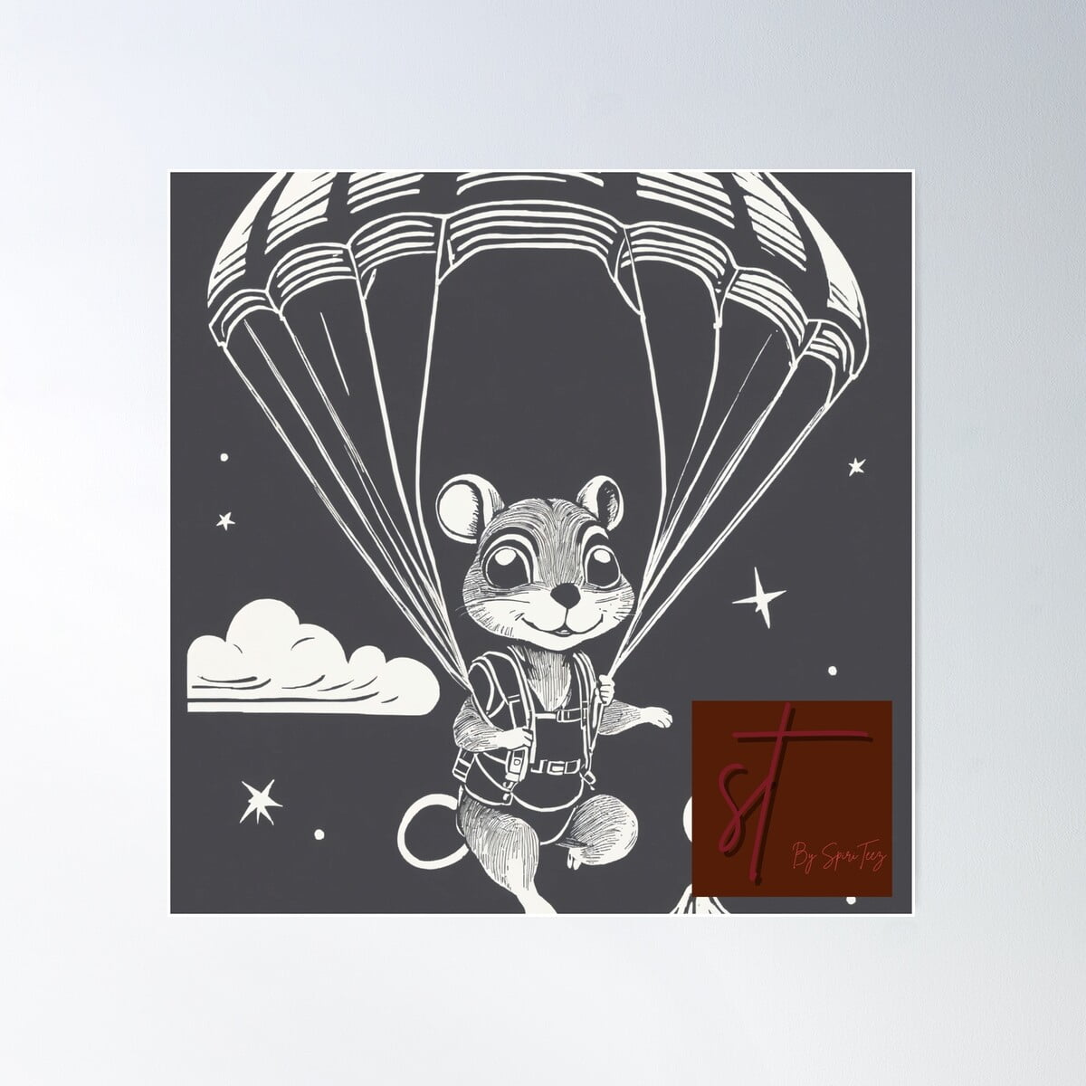 Chipmunk Flying In Sky Black And White Poster Wall Art, Modern Wall ...