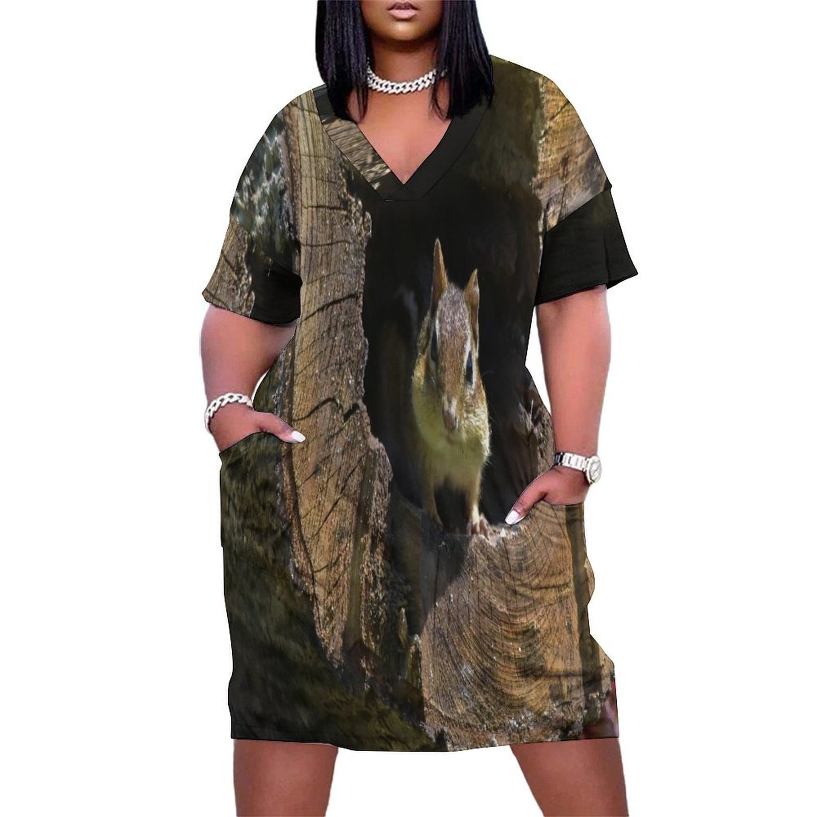 Chipmunk In The Tree Hole Loose Pocket Dress Dresses Summer Summer ...