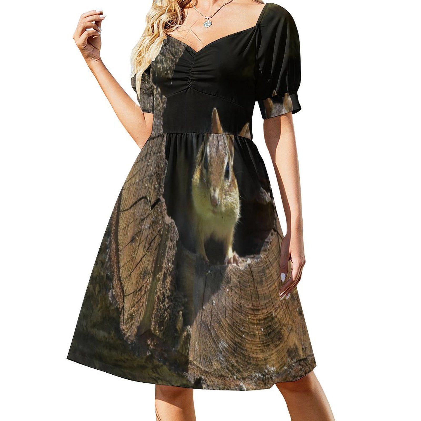 Chipmunk In The Tree Hole Short Sleeve Dress Clothes Women's Summer ...