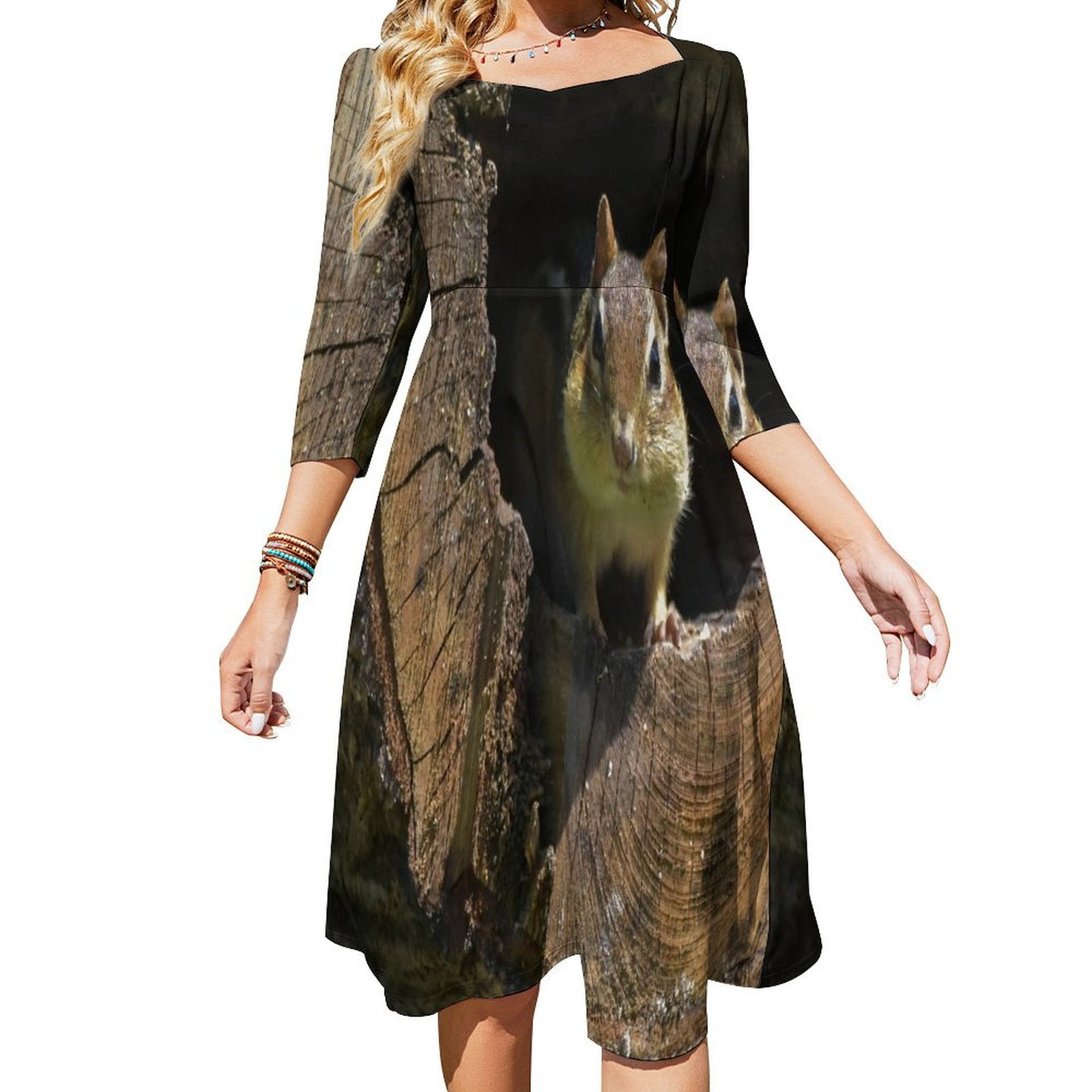 Chipmunk In The Tree Hole Sweetheart Knot Flared Dress Fashion Design ...