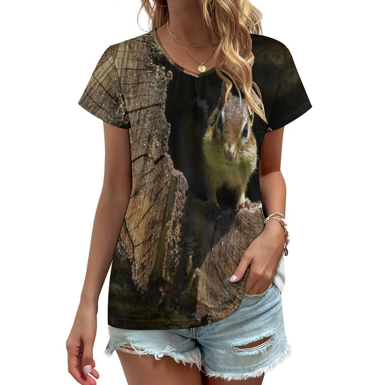 Chipmunk In The Tree Hole Women's Blouse Short Sleeve Women's Top T ...