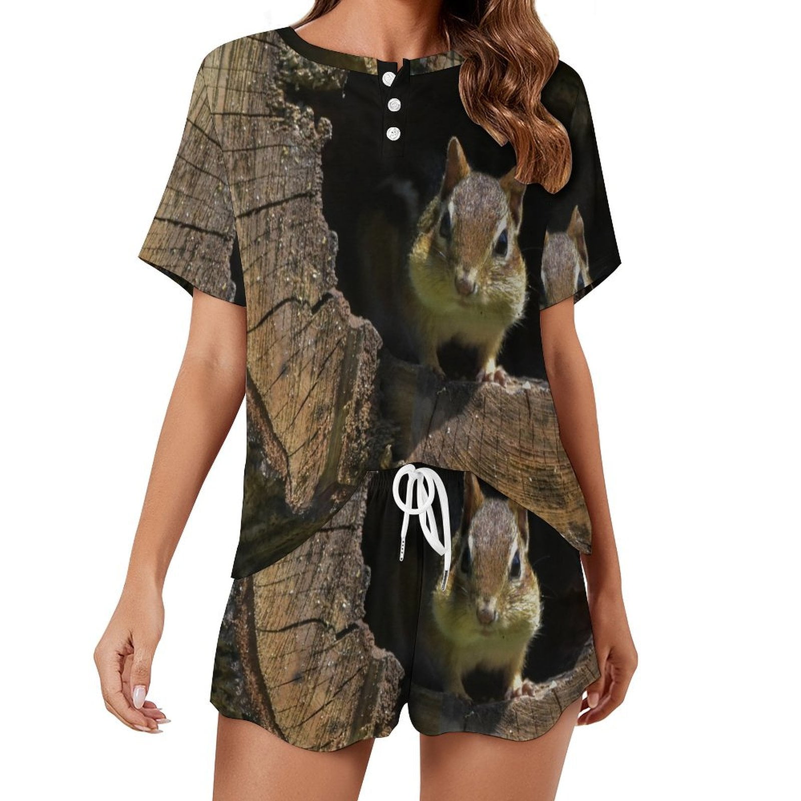 Chipmunk In The Tree Hole Women's Loungewear Set 2 Piece Casual Shorts ...