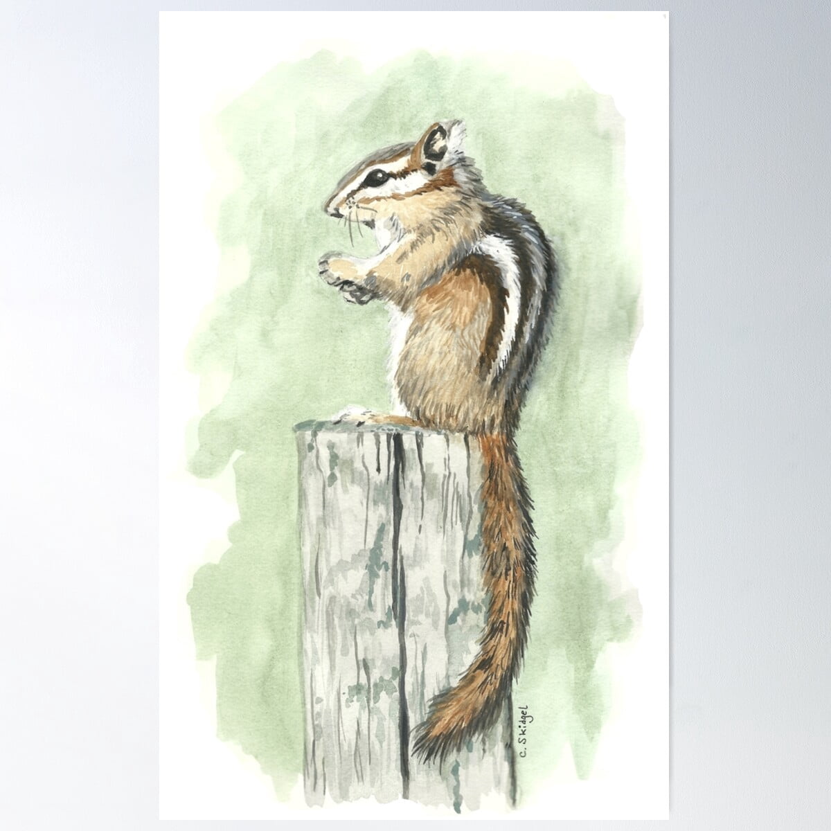 Chipmunk On A Fence Post - Watercolor Poster Wall Art, Modern Wall ...