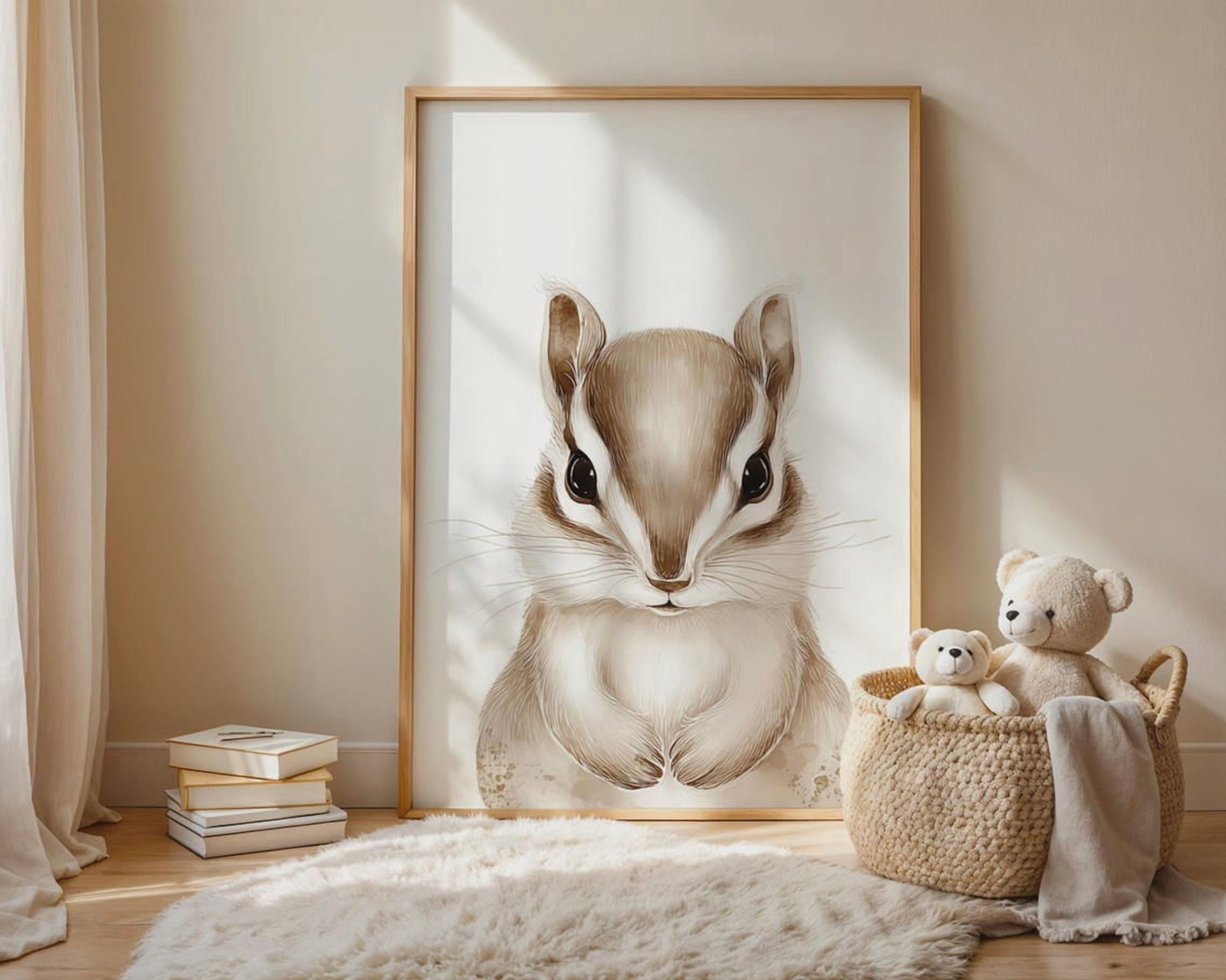 Chipmunk Sepia Animal Illustration Woodland Nursery Decor, Stretched ...