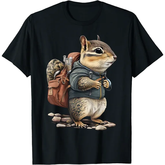 Chipmunk Wearing Backpack Hiking Camping Adventure Nature T-Shirt ...