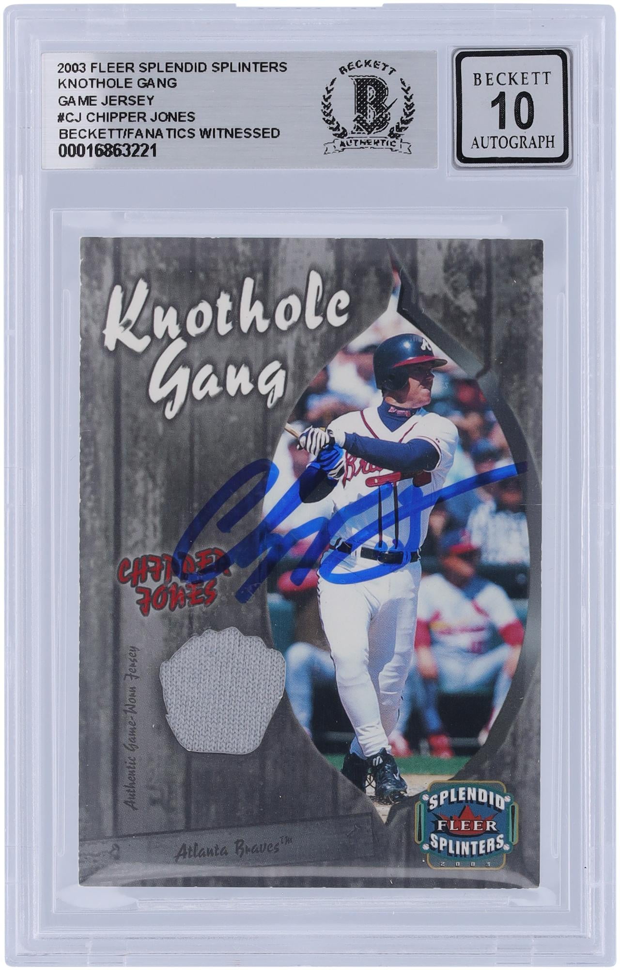 Chipper Jones Atlanta Braves Autographed 2003 Fleer Splended Splinters Knothole Gang Relic #CJ ...