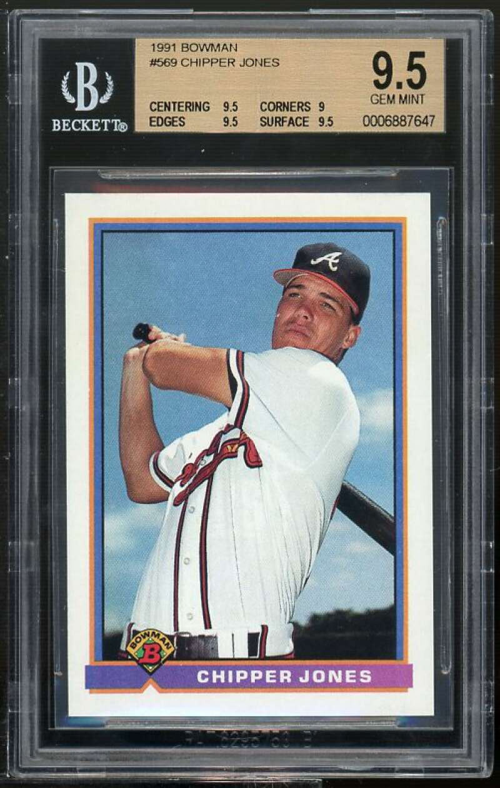 Chipper Jones Rookie Card 1991 Bowman #569 BGS 9.5 (9.5 9 9.5 9.5 ...