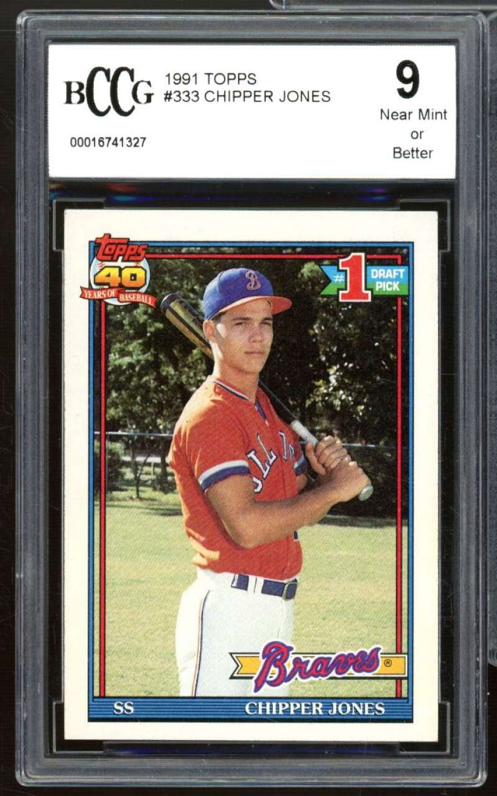 Chipper Jones Rookie Card 1991 Topps #333 BCCG 9 Near Mint+ - Walmart.com